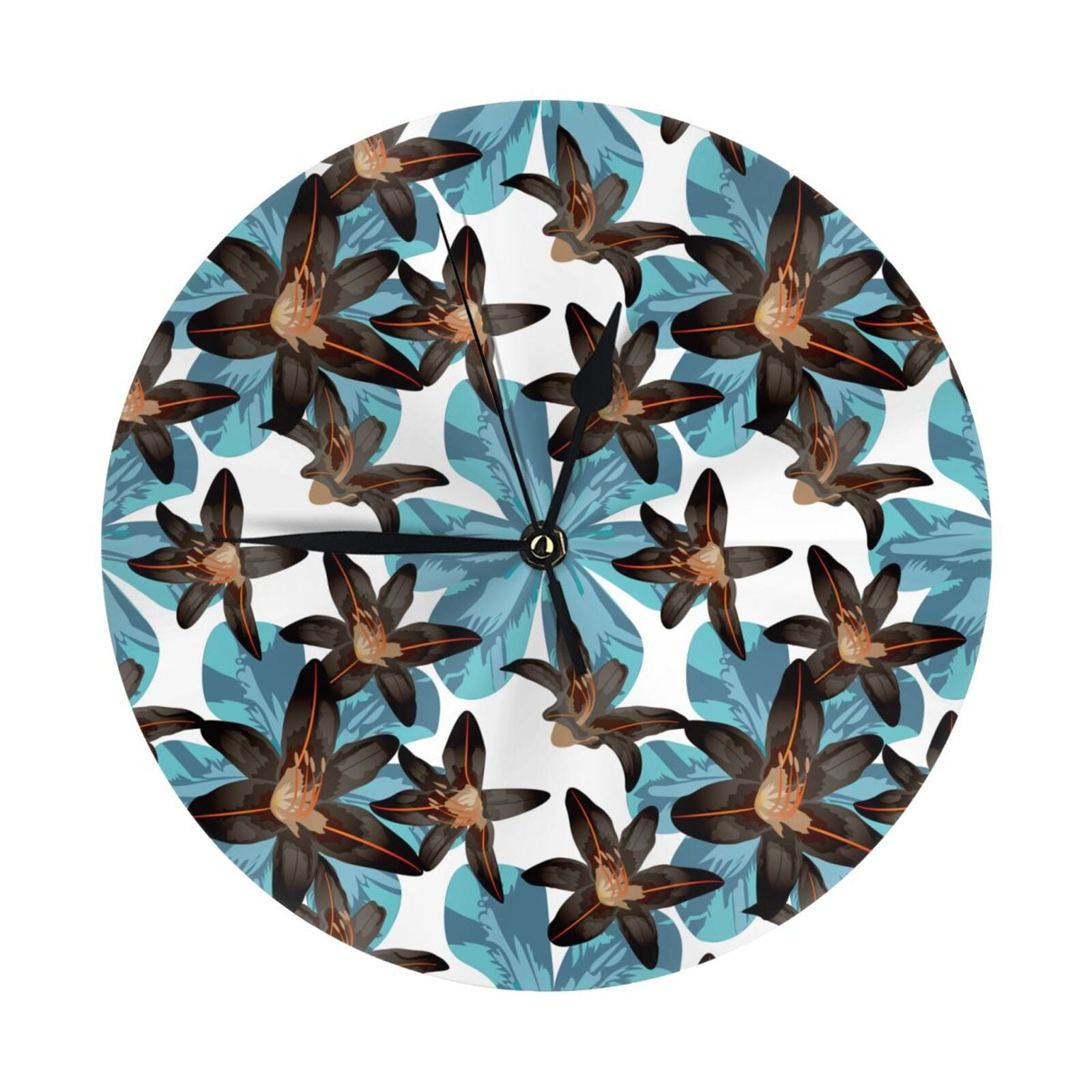 Wall Clock, Dark Brown Lilies Flowers Wall Clocks Battery Operated ...