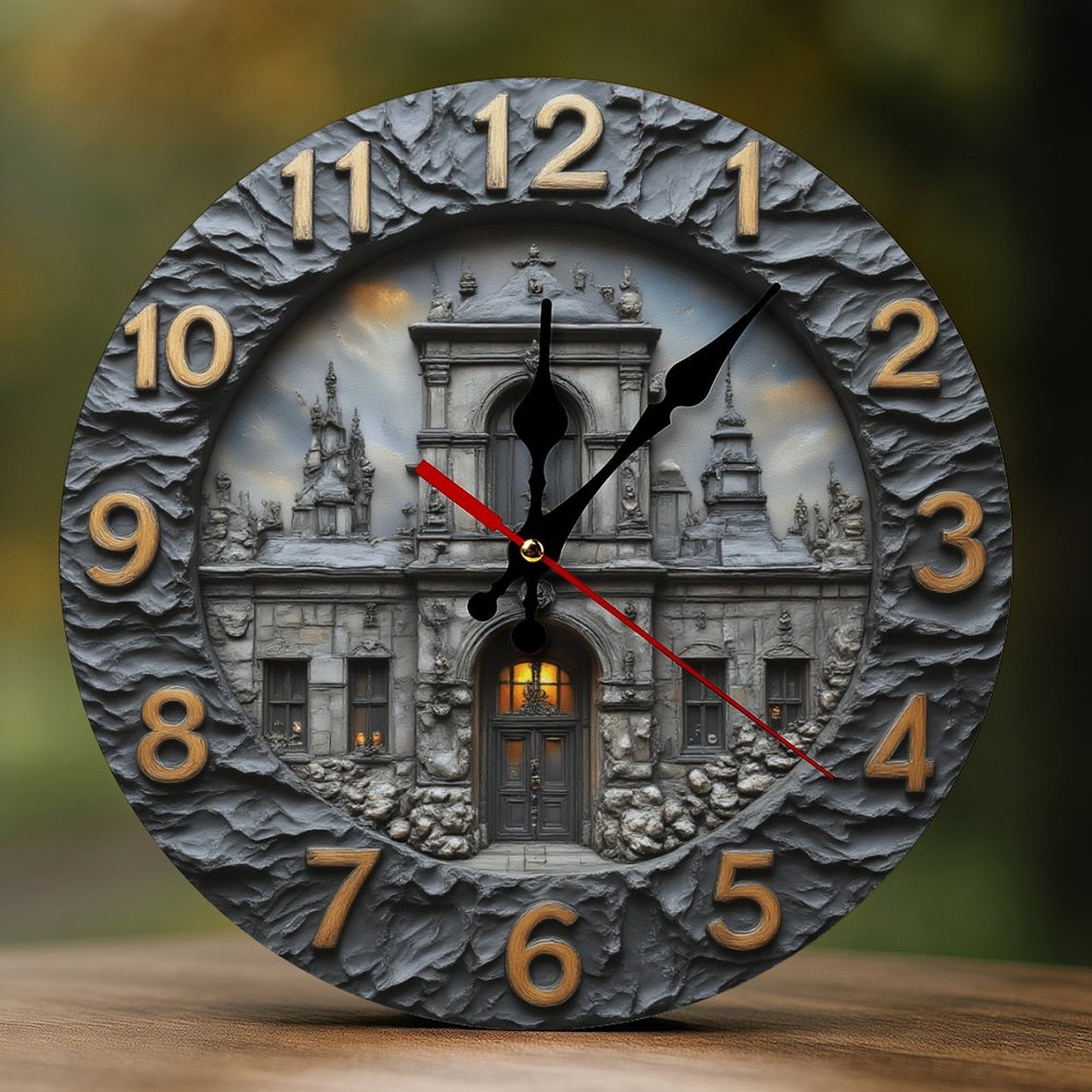 Wall Clock Decorative - Castle Stone Gate Print 2D Vintage Wall Clocks ...