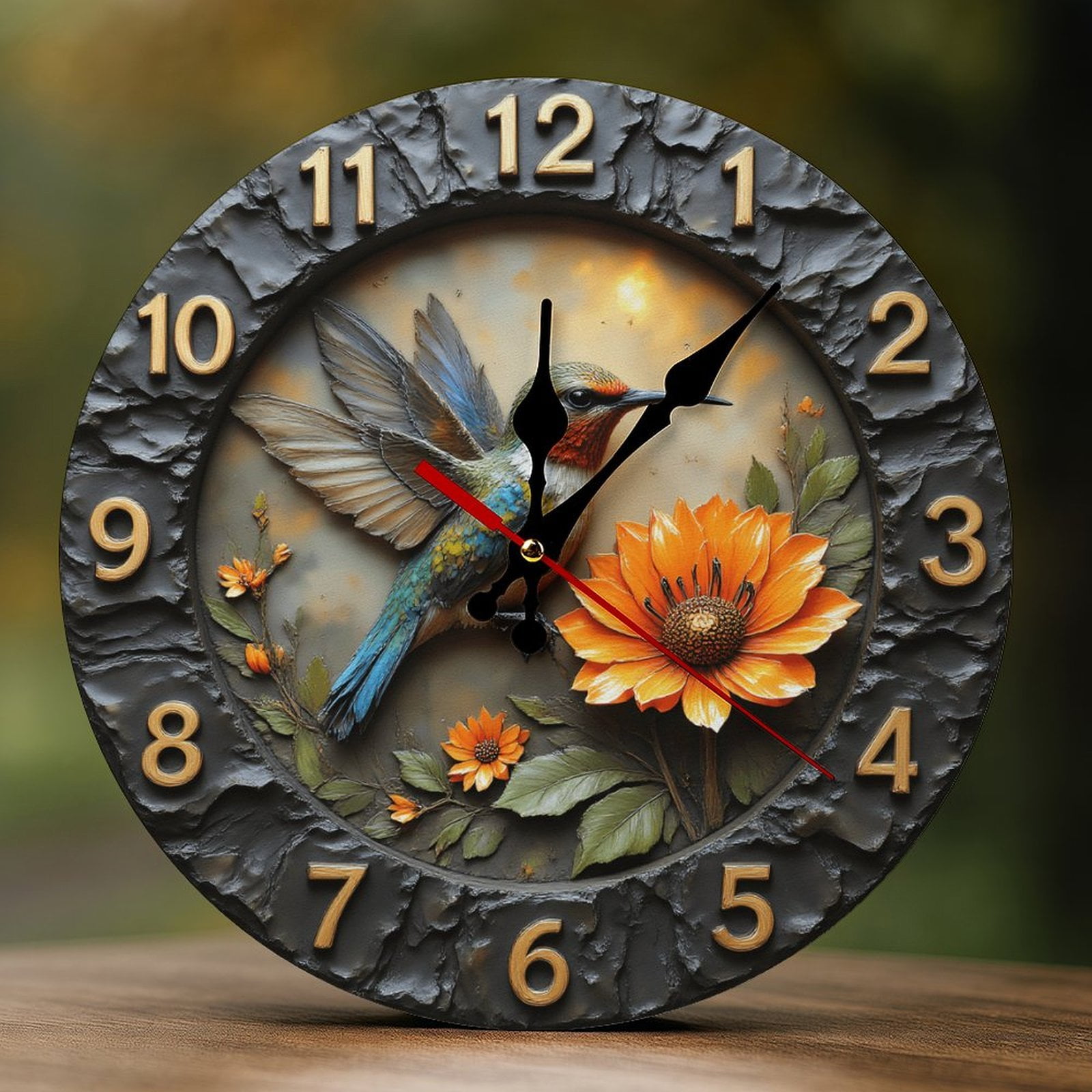 Wall Clock Decorative - Colorful Hummingbird Flower Print 2D Vintage ...