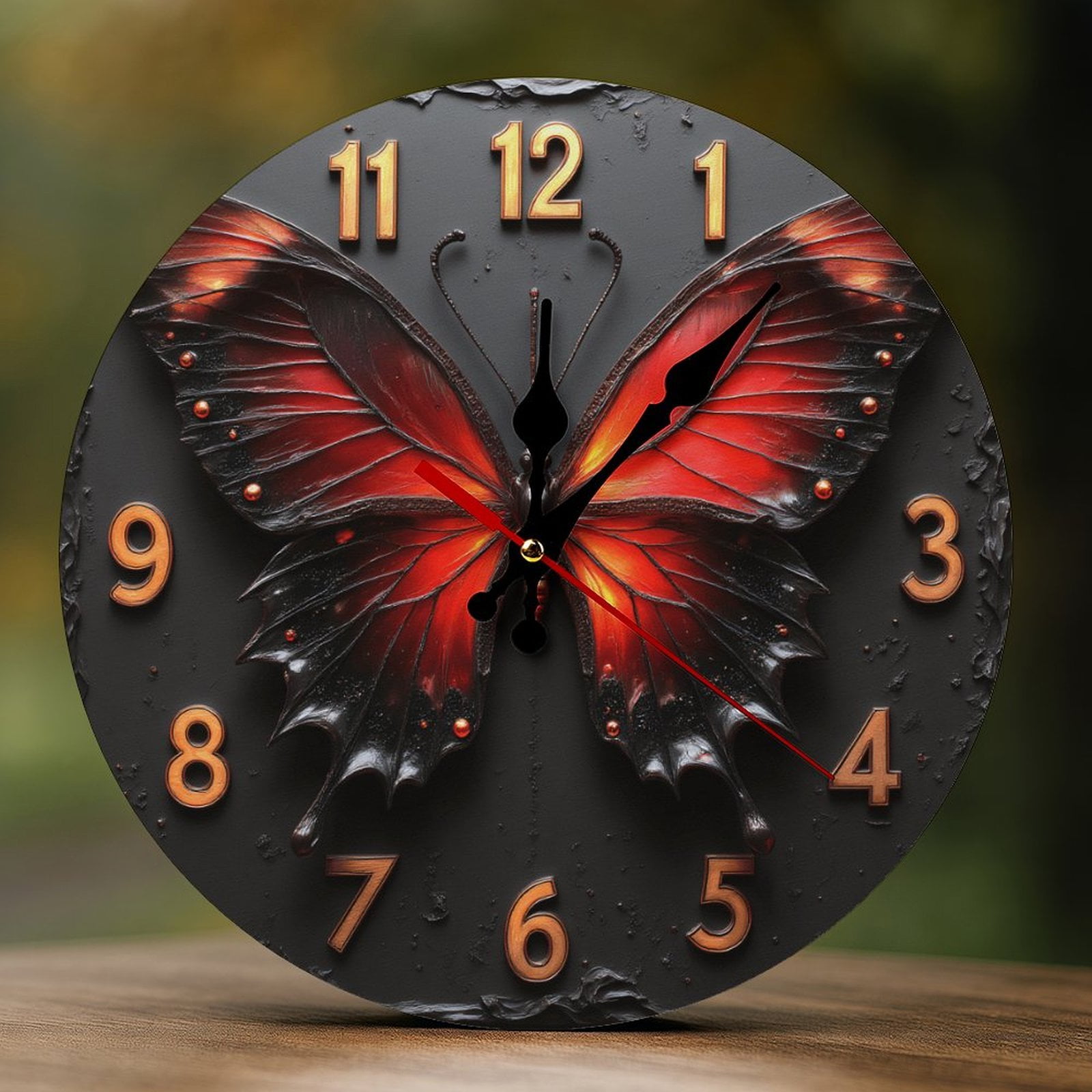 Wall Clock Decorative - Elegant Red Butterfly Print 2D Vintage Wall ...