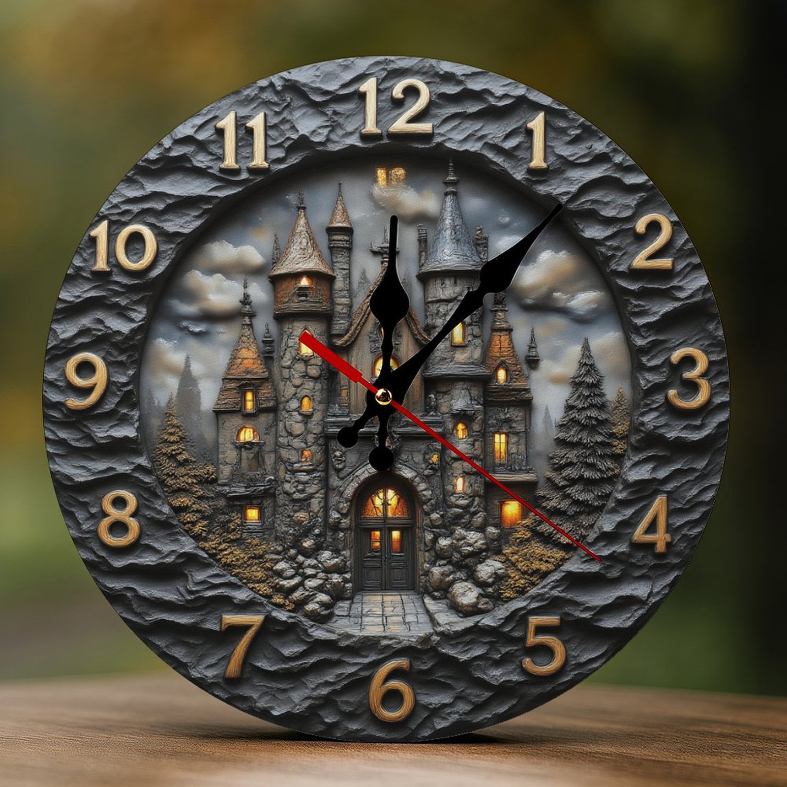 Wall Clock Decorative - Gothic Castle Print 2D Vintage Wall Clocks ...