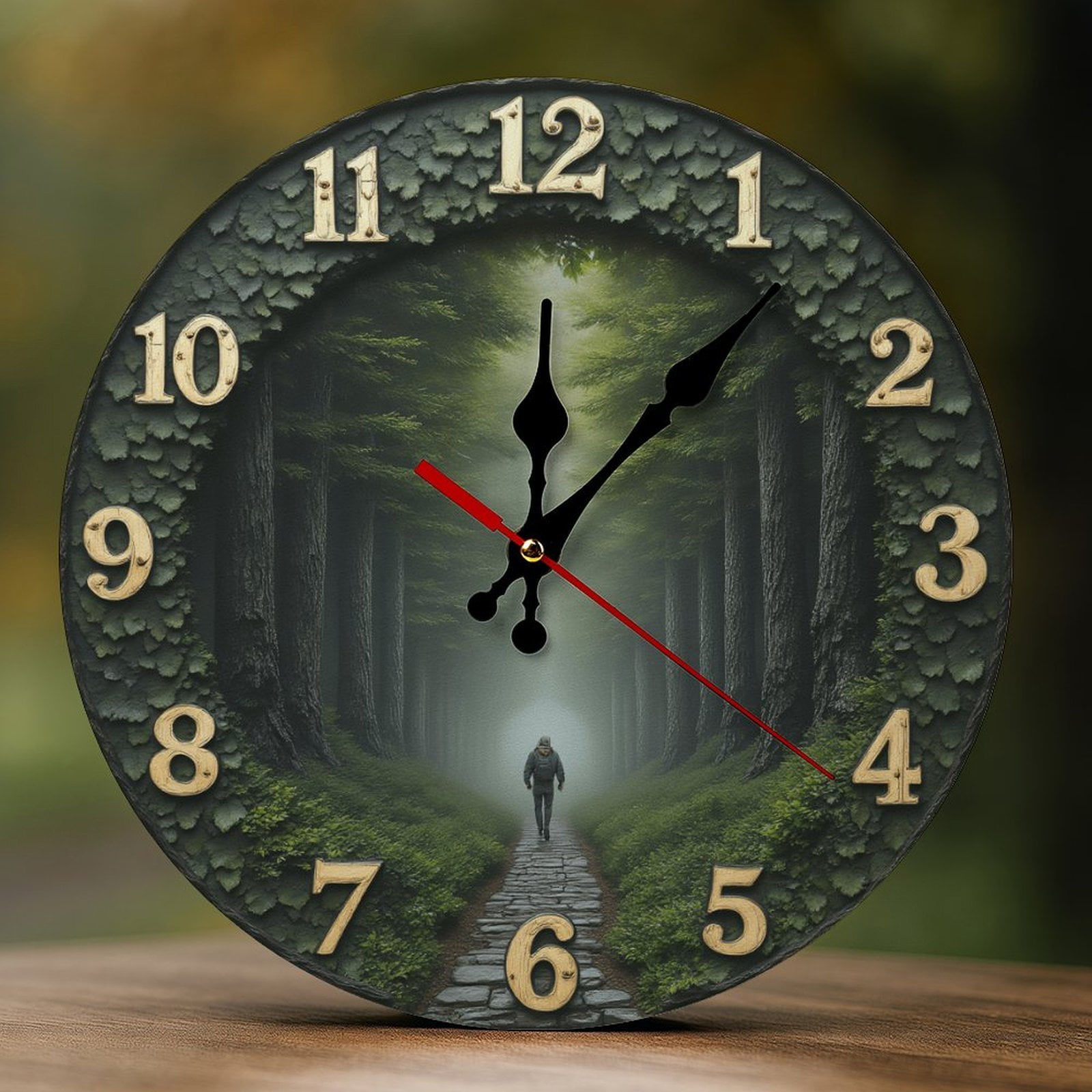 Wall Clock Decorative - Misty Forest Trail Print 2D Vintage Wall Clocks ...