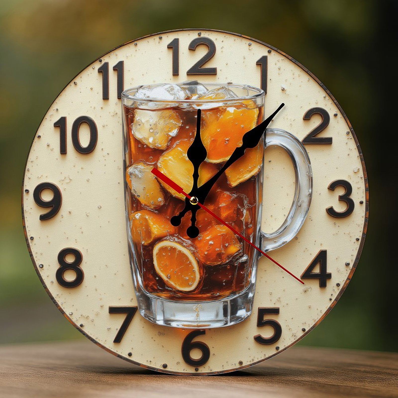 Wall Clock Decorative - Retro Brown Iced Tea Print 2D Vintage Wall ...