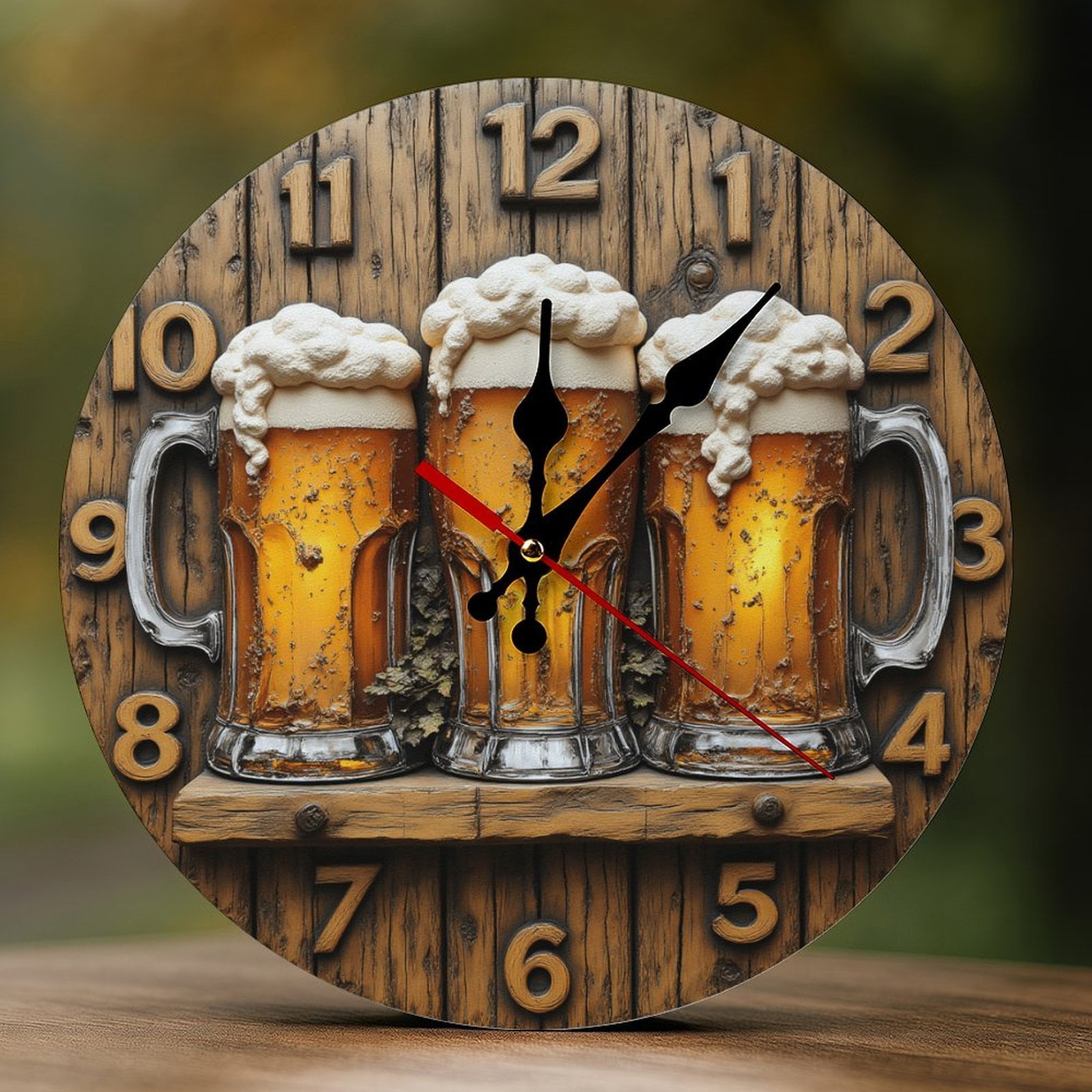Wall Clock Decorative - Rustic Beer Mugs Print 2D Vintage Wall Clocks ...