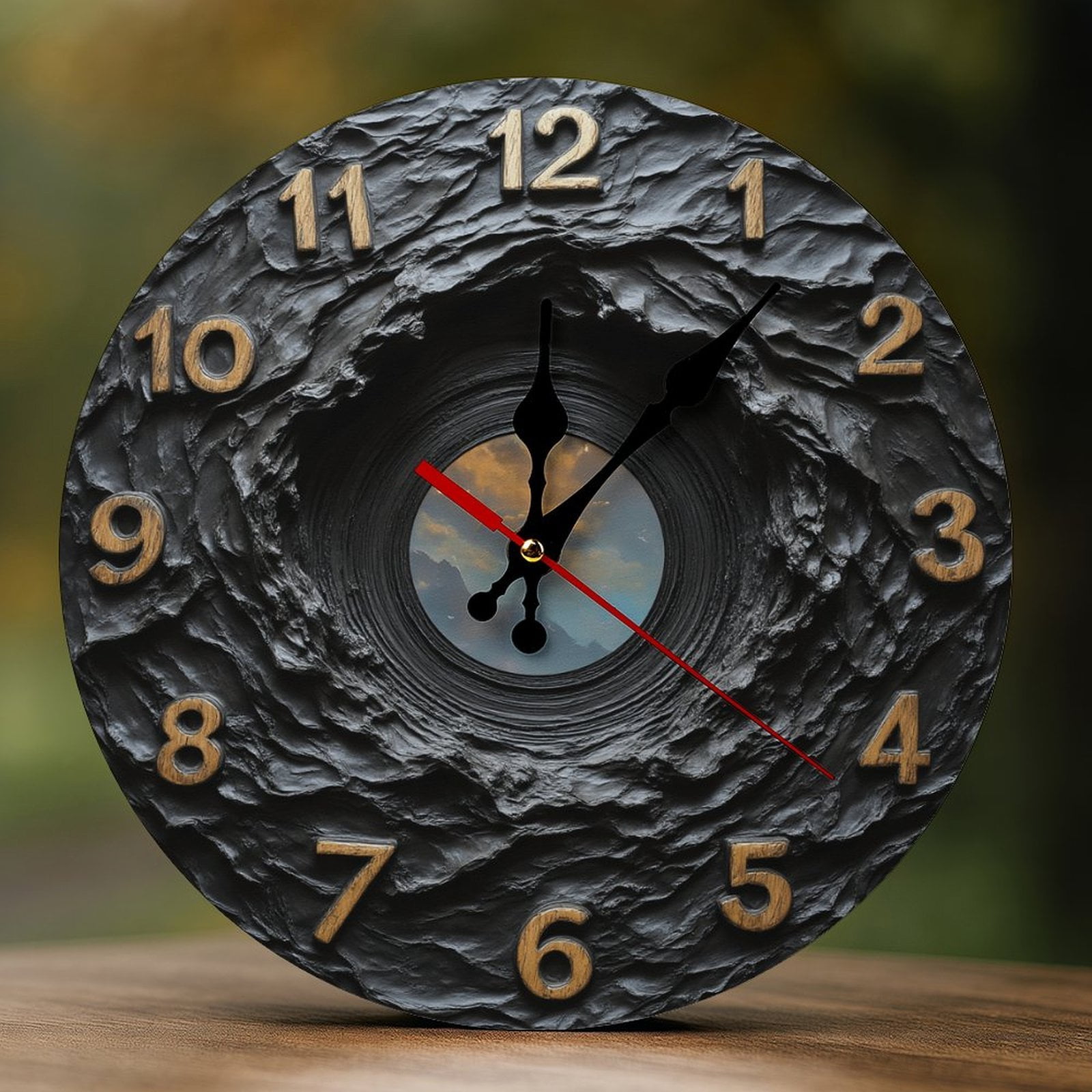 Wall Clock Decorative - Rustic Black Mountain Print 2D Vintage Wall ...