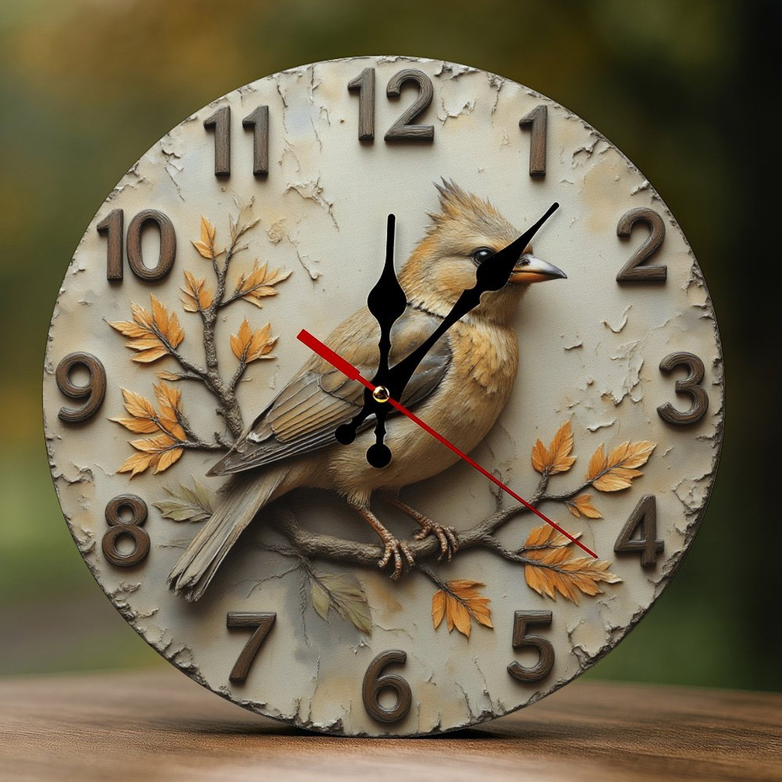 Wall Clock Decorative - Vintage Brown Bird Print 2D Vintage Wall Clocks ...