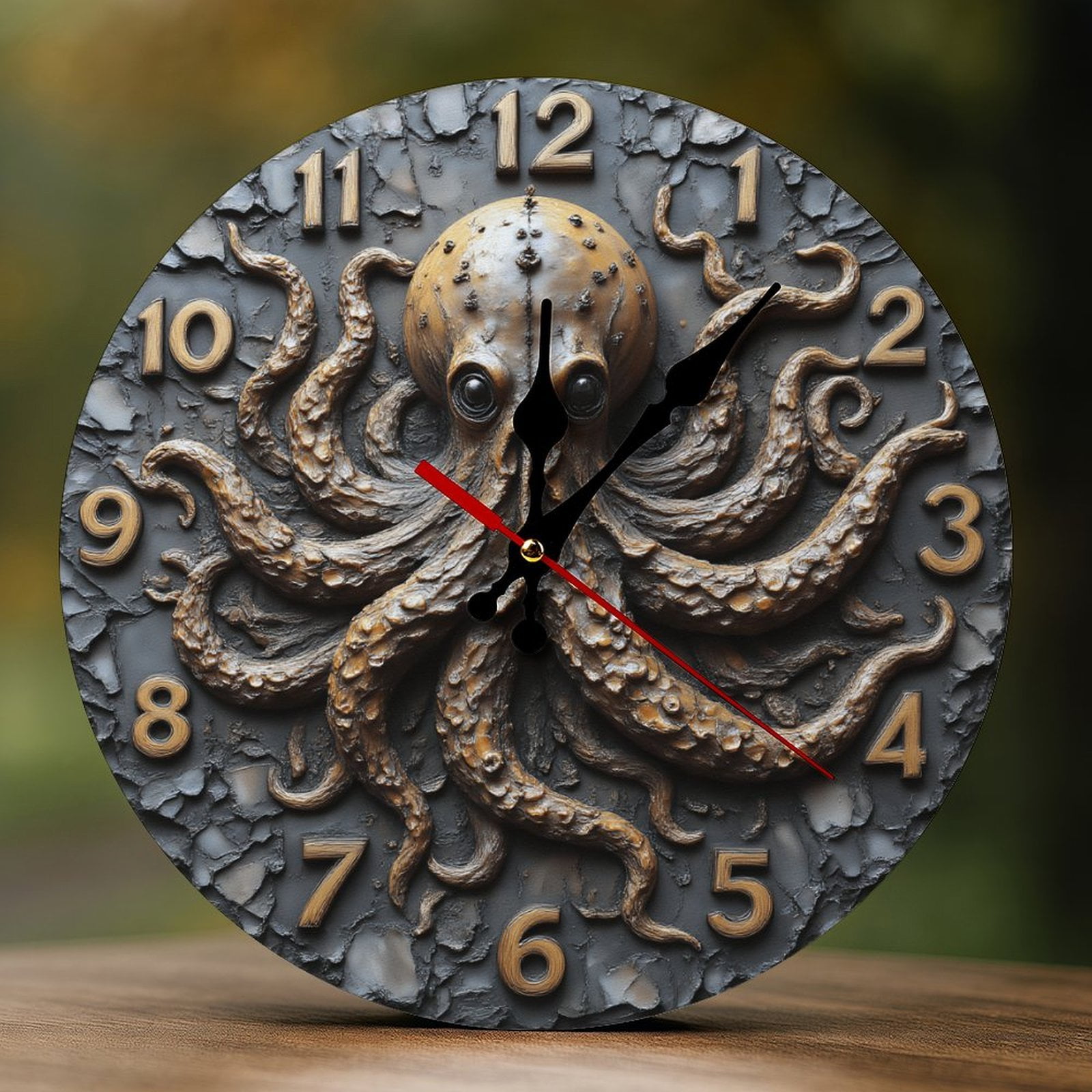 Wall Clock Decorative - Vintage Brown Octopus A Print 2D Vintage Wall ...