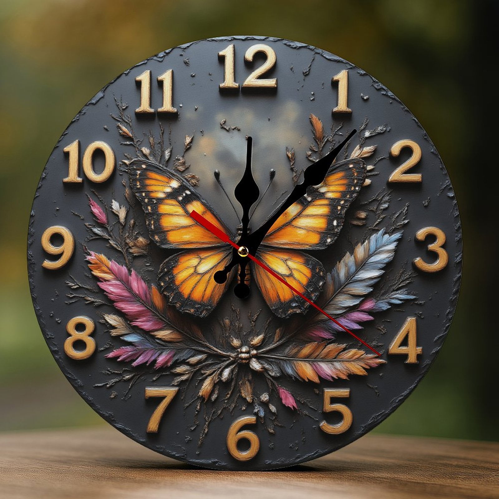 Wall Clock Decorative - Vintage Orange Butterfly-A Print 2D Vintage ...