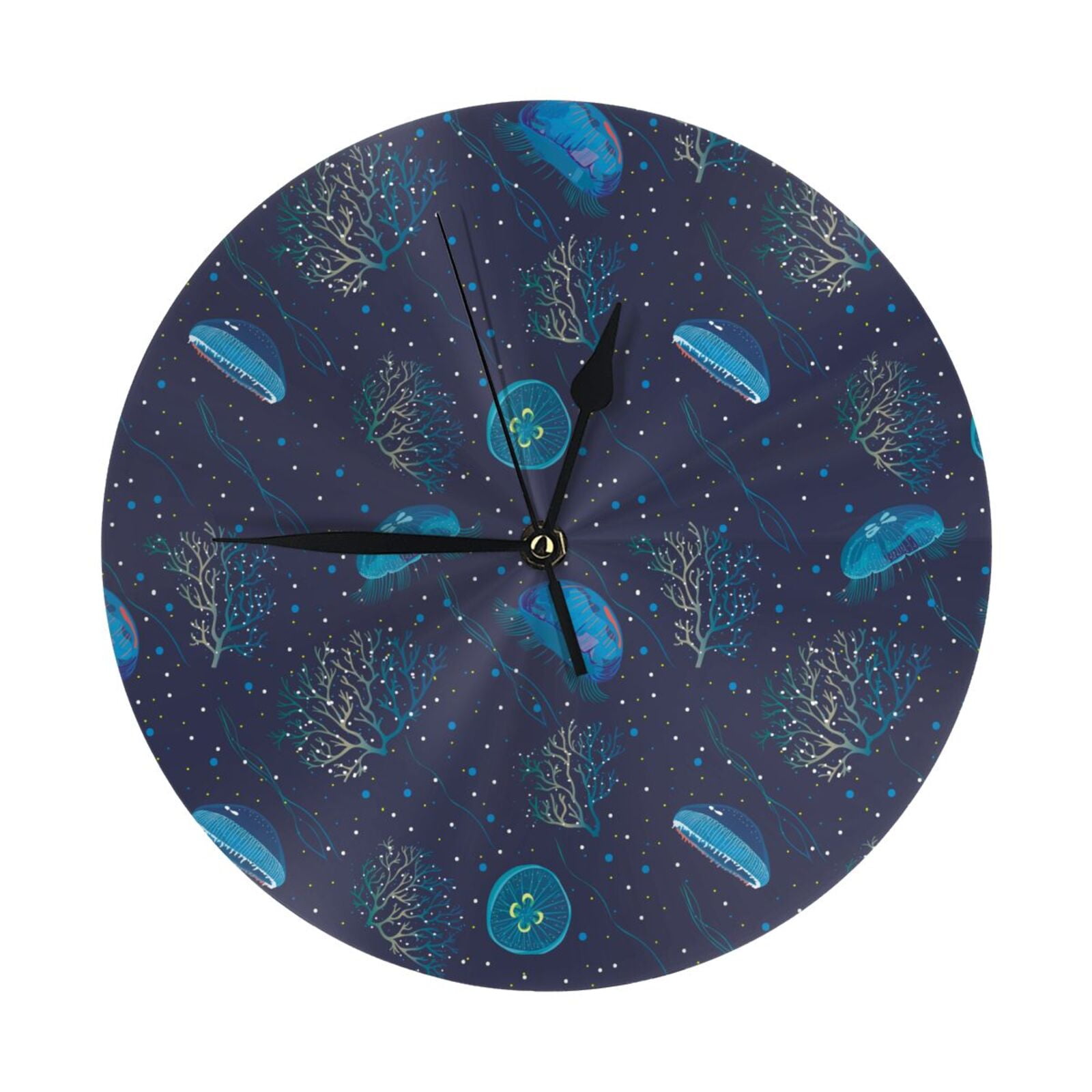 Wall Clock, Deep Blue Coral Jellyfish Wall Clocks Battery Operated ...