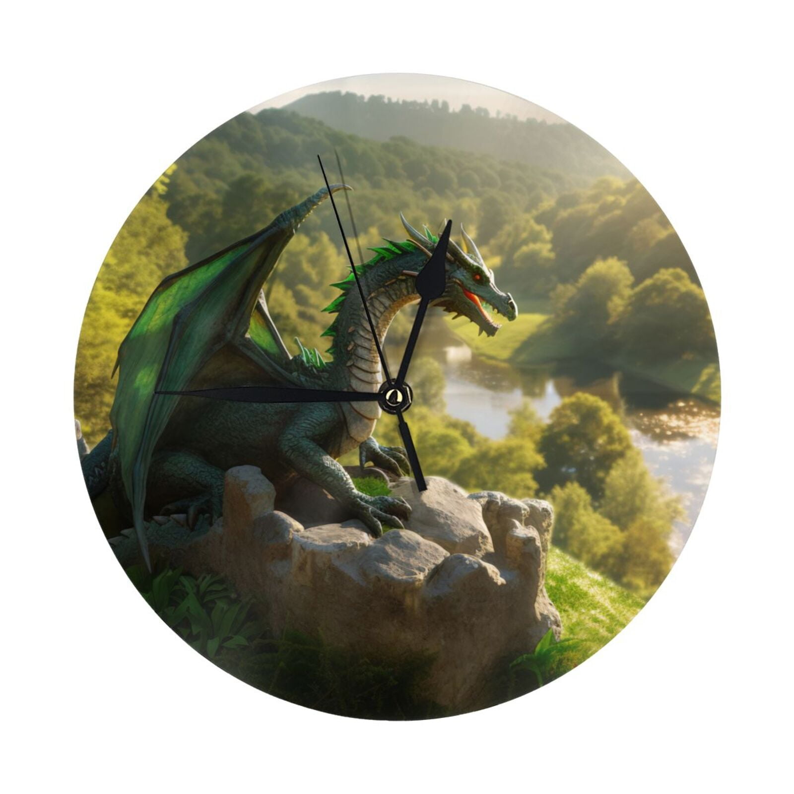 Wall Clock, Deep Forest Stone Green Dragon Wall Clocks Battery Operated ...