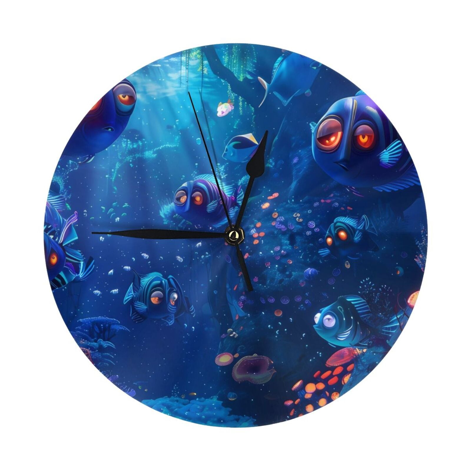 Wall Clock, Deep Sea Glowing Fishes Wall Clocks Battery Operated Silent ...