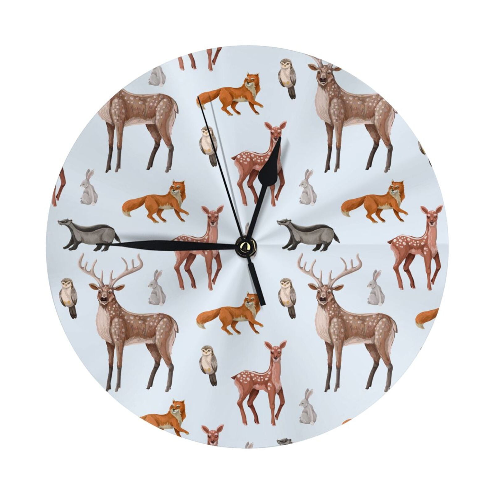 Wall Clock, Deer Owl Rabbit Wall Clocks Battery Operated Silent Kitchen ...
