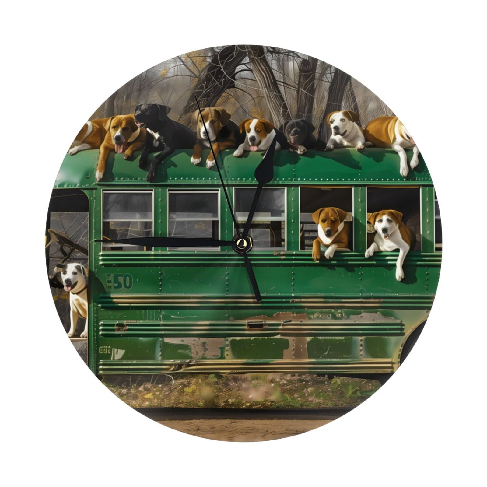 Wall Clock, Dogs On A School Bus Wall Clocks Battery Operated Silent ...
