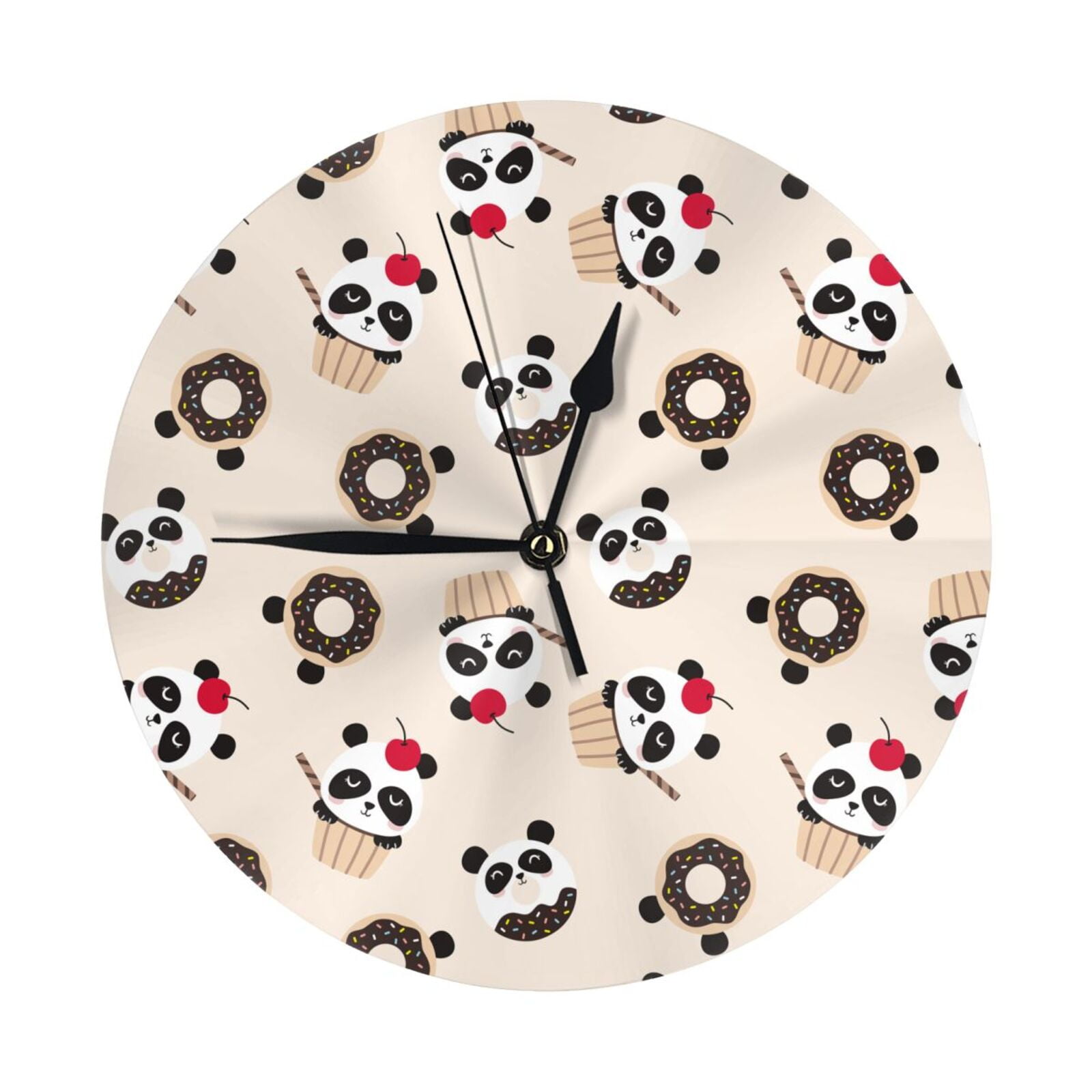 Wall Clock Donut panda Print Wall Clocks Battery Operated, Modern Wall ...