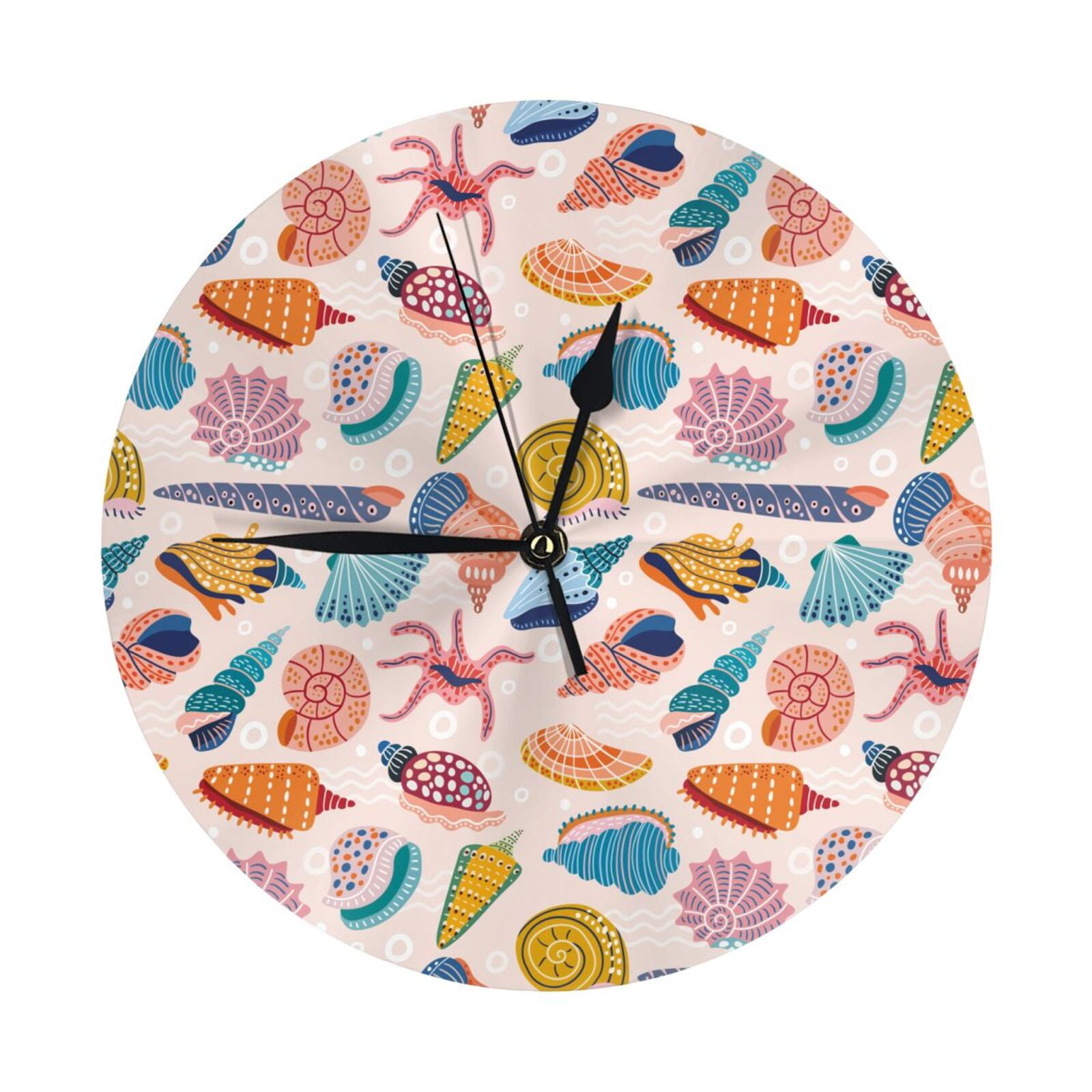 Wall Clock, Doodle Seashell Wall Clocks Battery Operated Silent Kitchen ...
