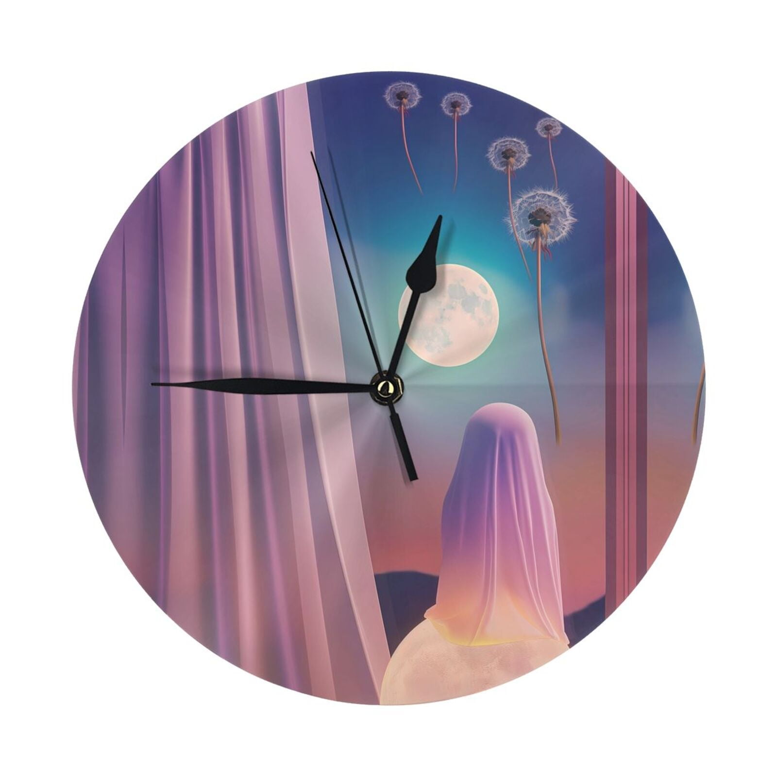 Wall Clock Dreamy Moonlit Window Wall Clocks Battery Operated, Modern ...