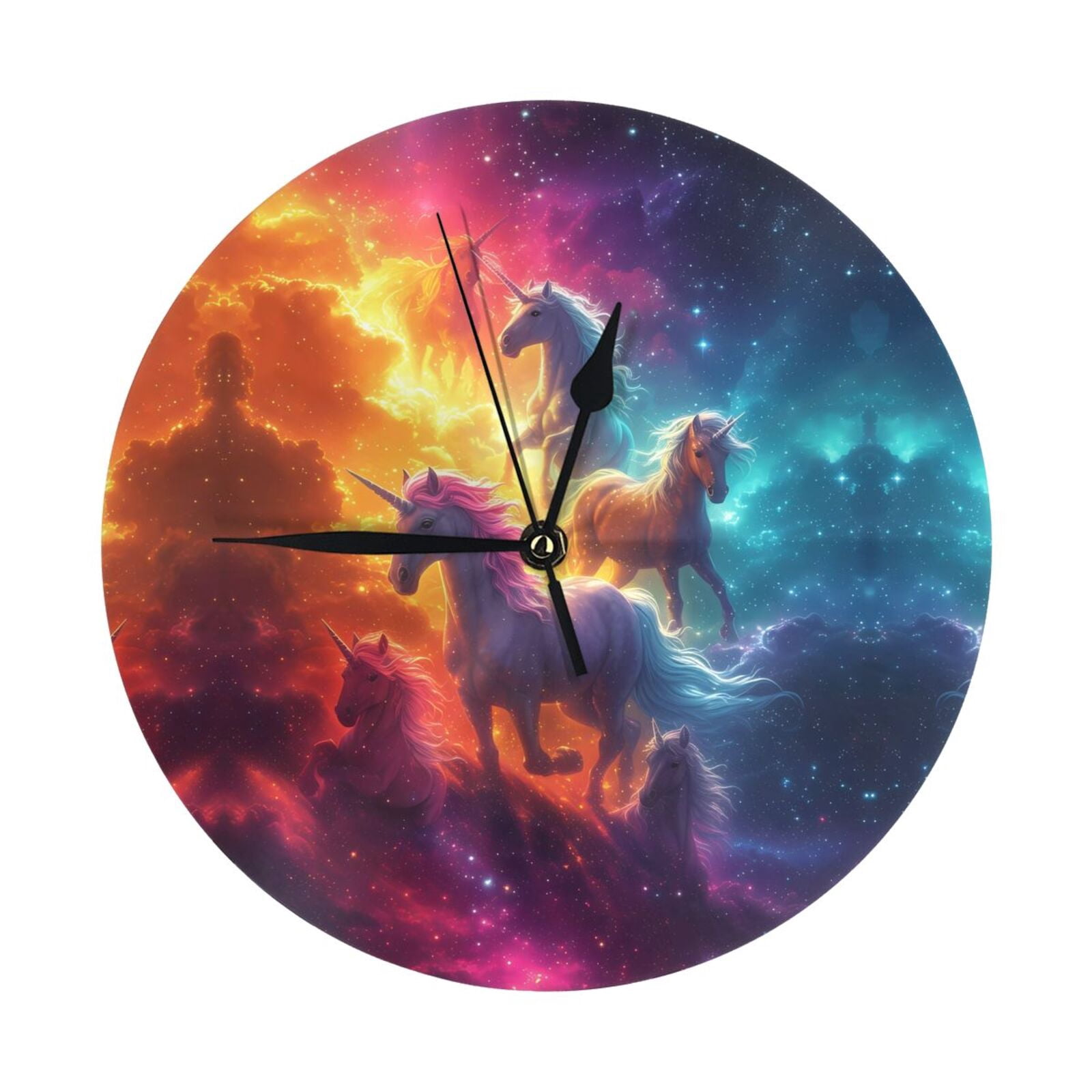 Wall Clock, Dreamy Night Sky White Horse Wall Clocks Battery Operated ...