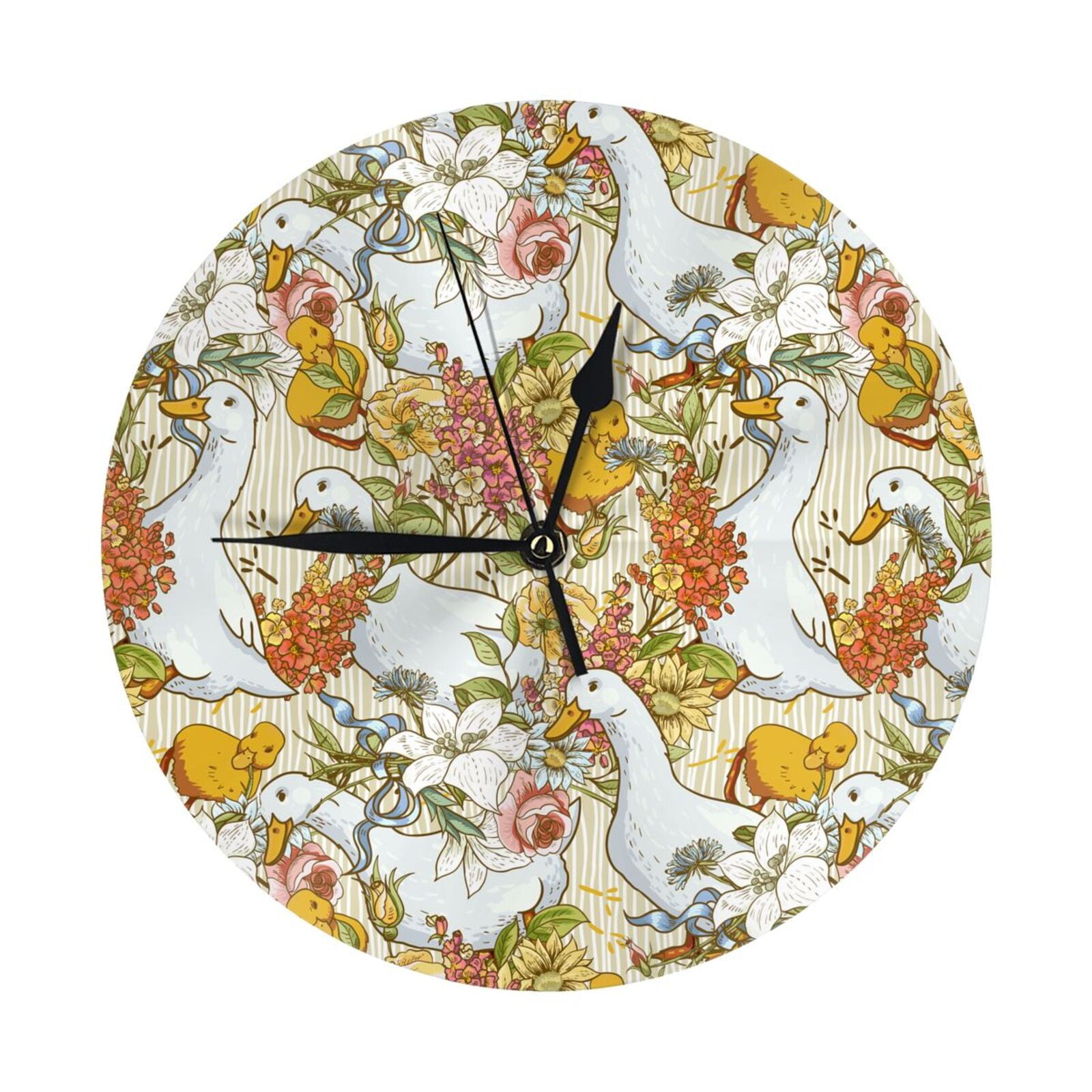 Wall Clock, Ducks and Flowers Wall Clocks Battery Operated Silent ...