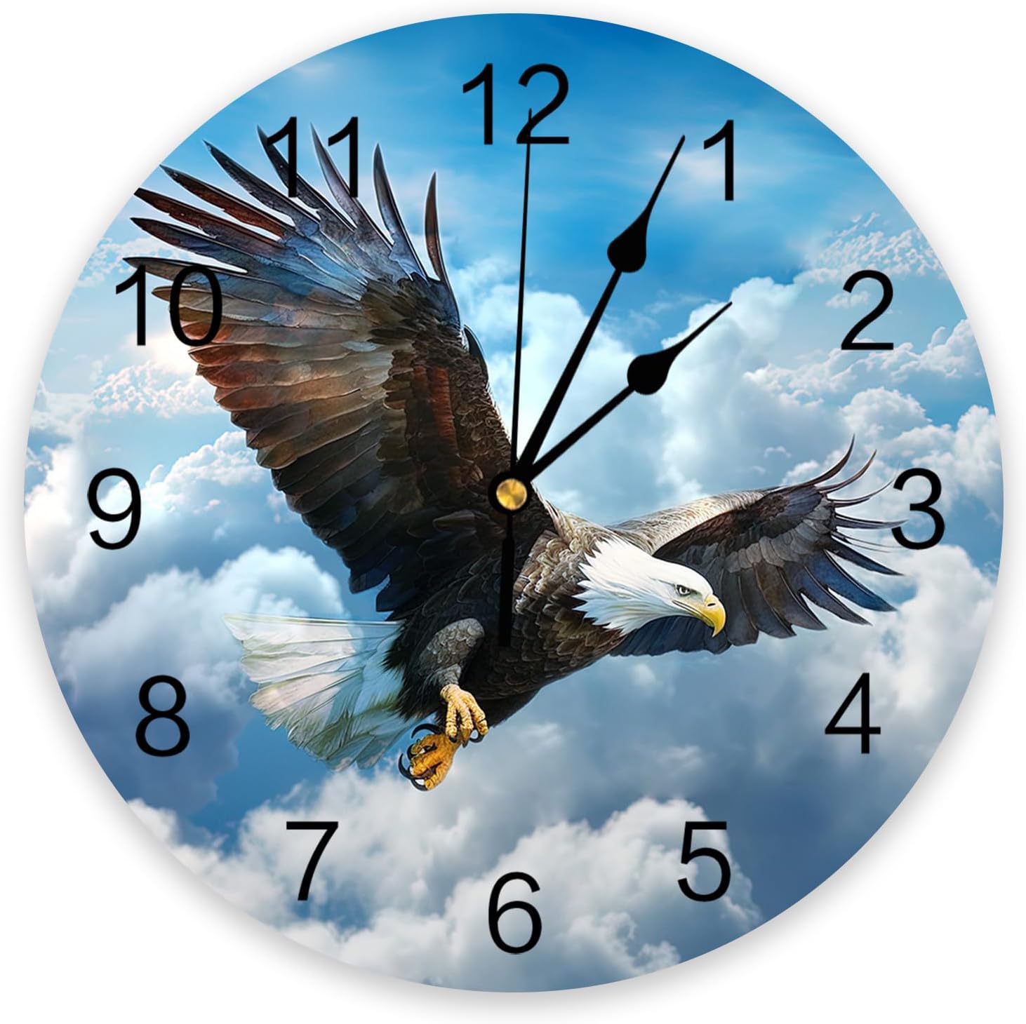 Wall Clock Eagle Patriotic Battery Operated Clocks Silent Non-Ticking Wallclock Blue Sky Cloud ...