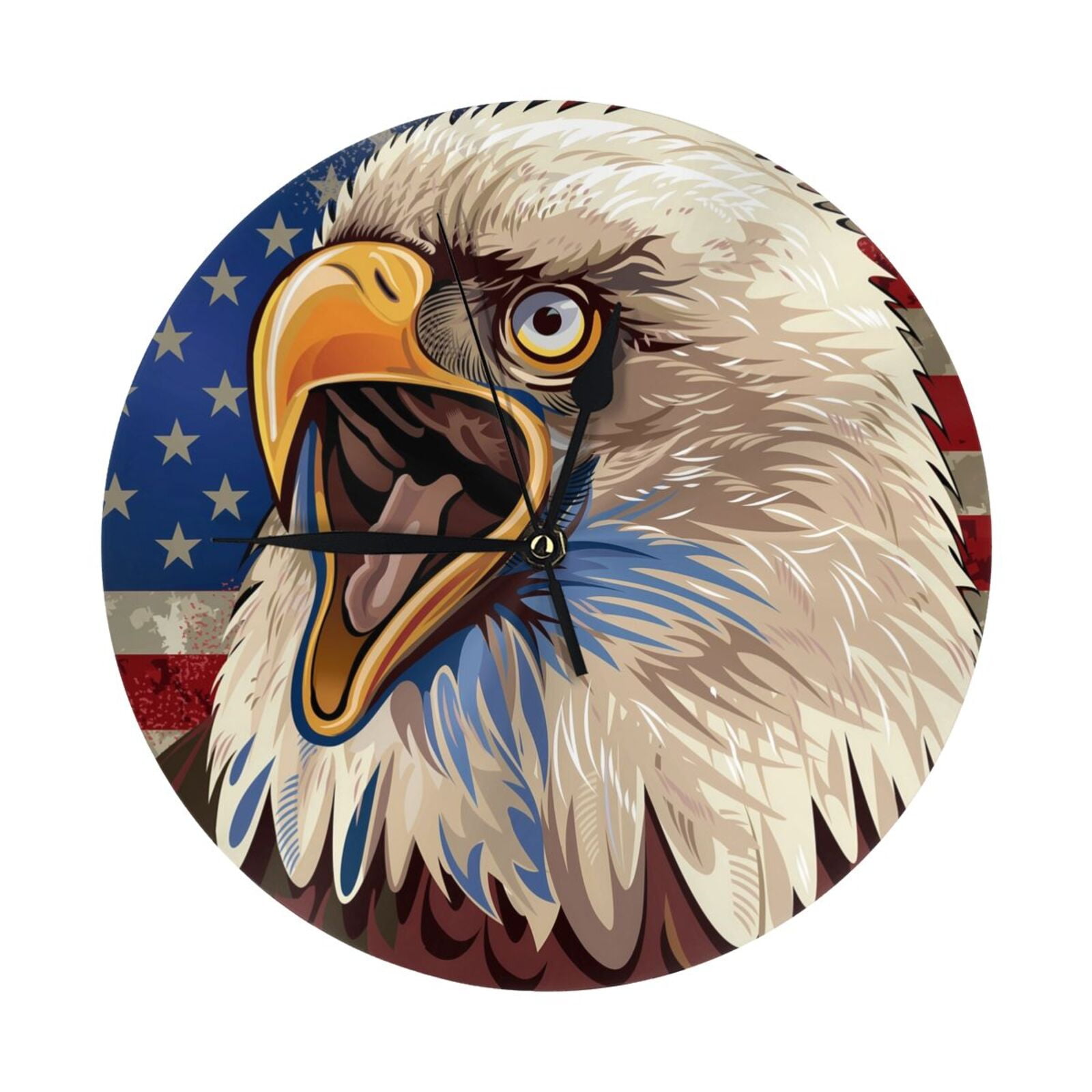 Wall Clock, Eagle With USA Flags Wall Clocks Battery Operated Silent ...