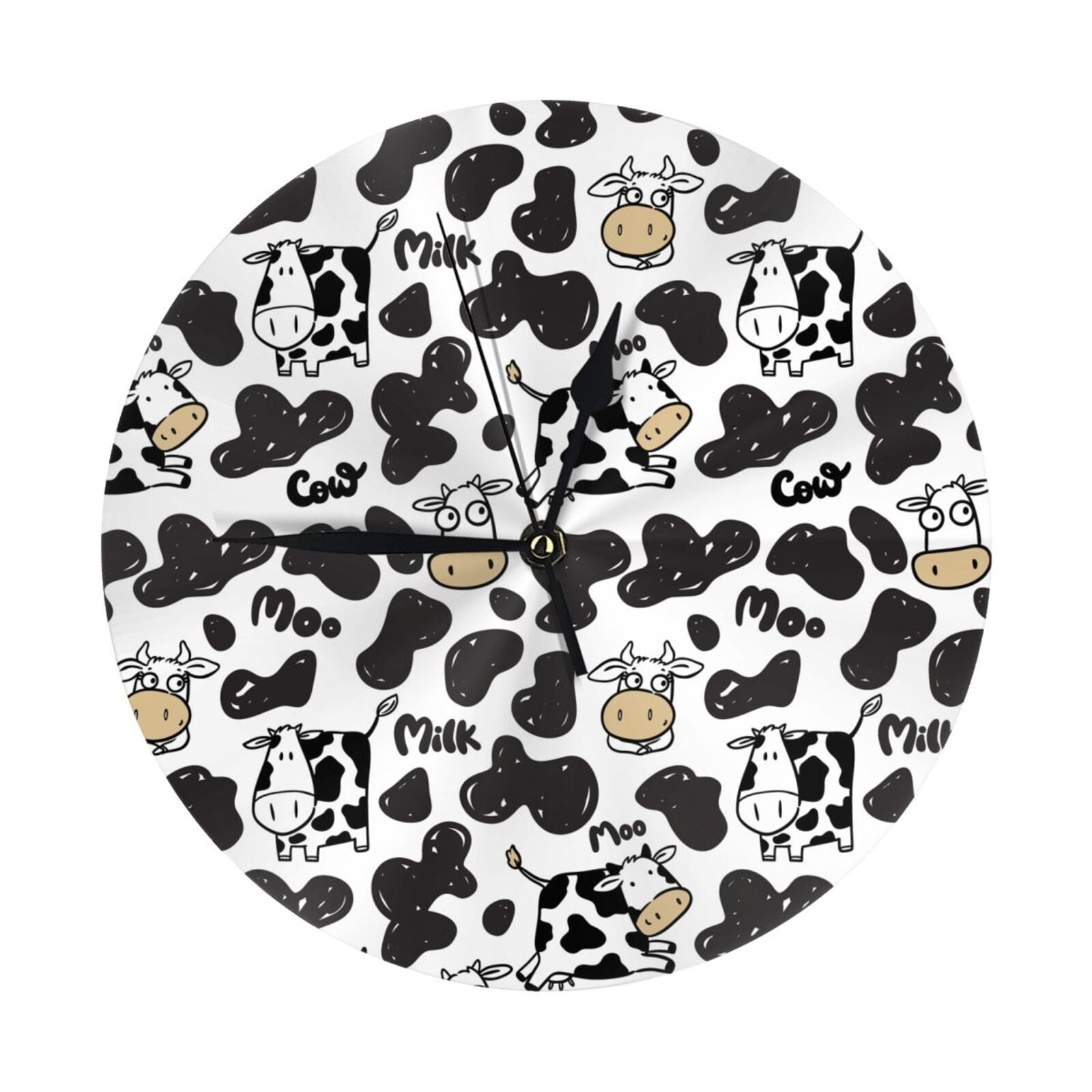 Wall Clock Edgy Cartoon Cute Cow Black White Wall Clocks Battery ...