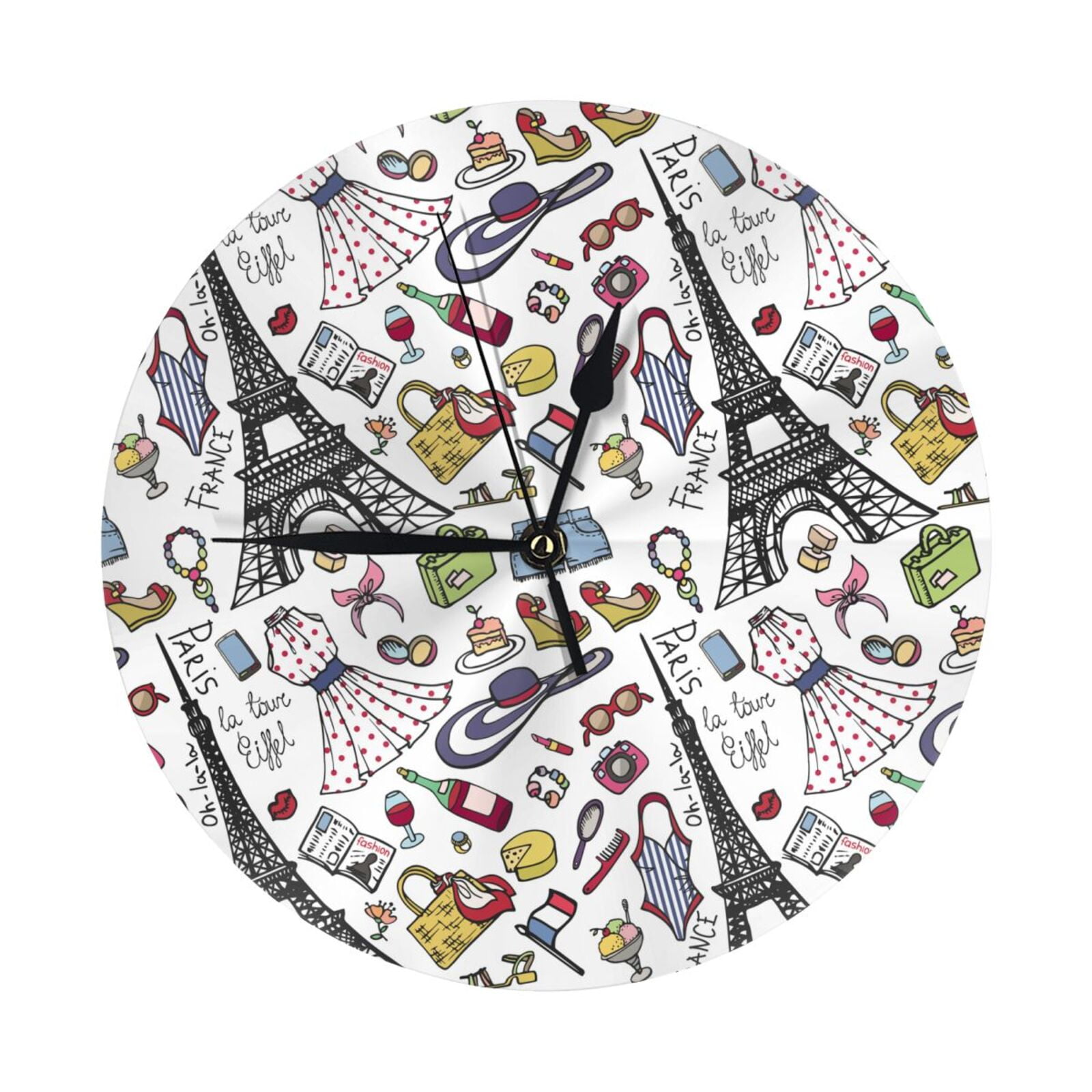 Wall Clock, Eiffel Tower Fancy Wall Clocks Battery Operated Silent ...