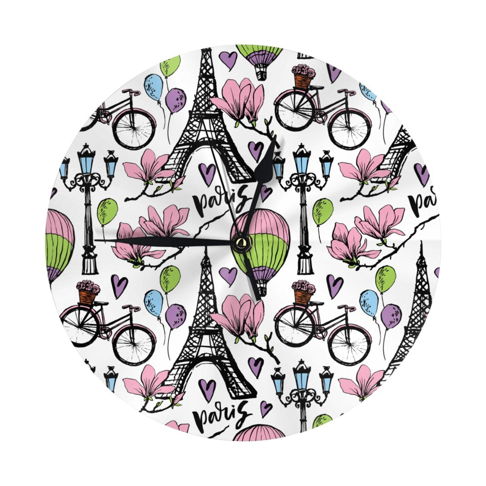 Wall Clock Eiffel Tower Retro pink Wall Clocks Battery Operated, Modern ...