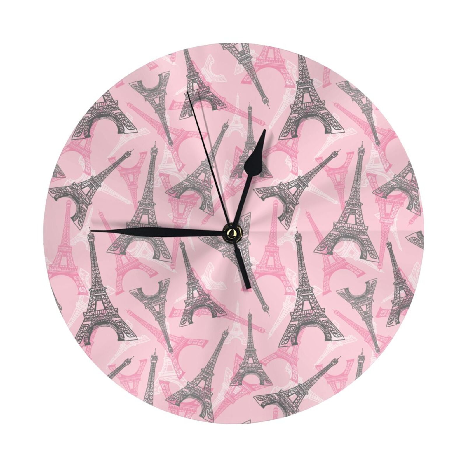 Wall Clock Eiffel Towers pink Wall Clocks Battery Operated, Modern Wall ...
