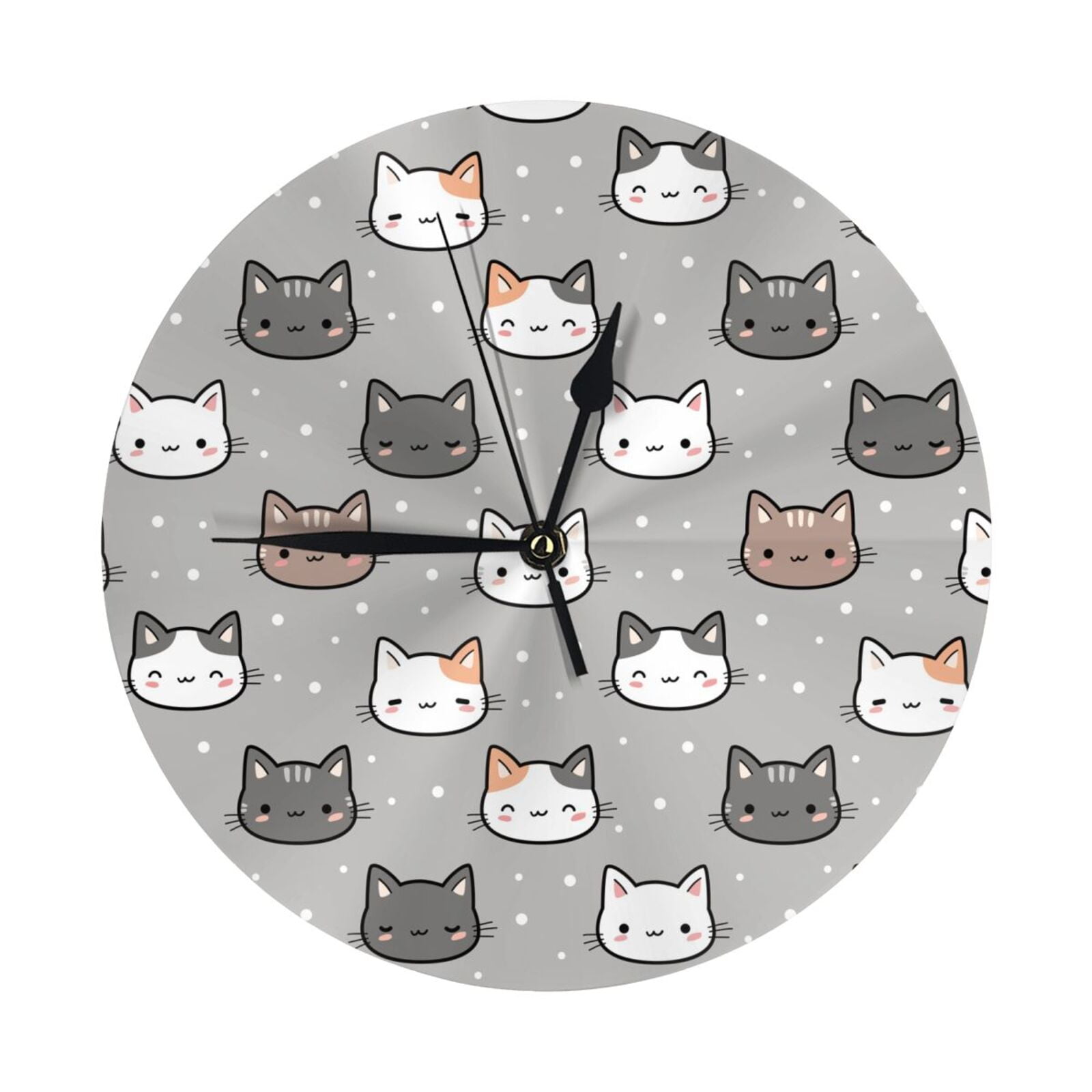 Wall Clock, Elegant Cartoon Cute Cat Face Wall Clocks Battery Operated ...