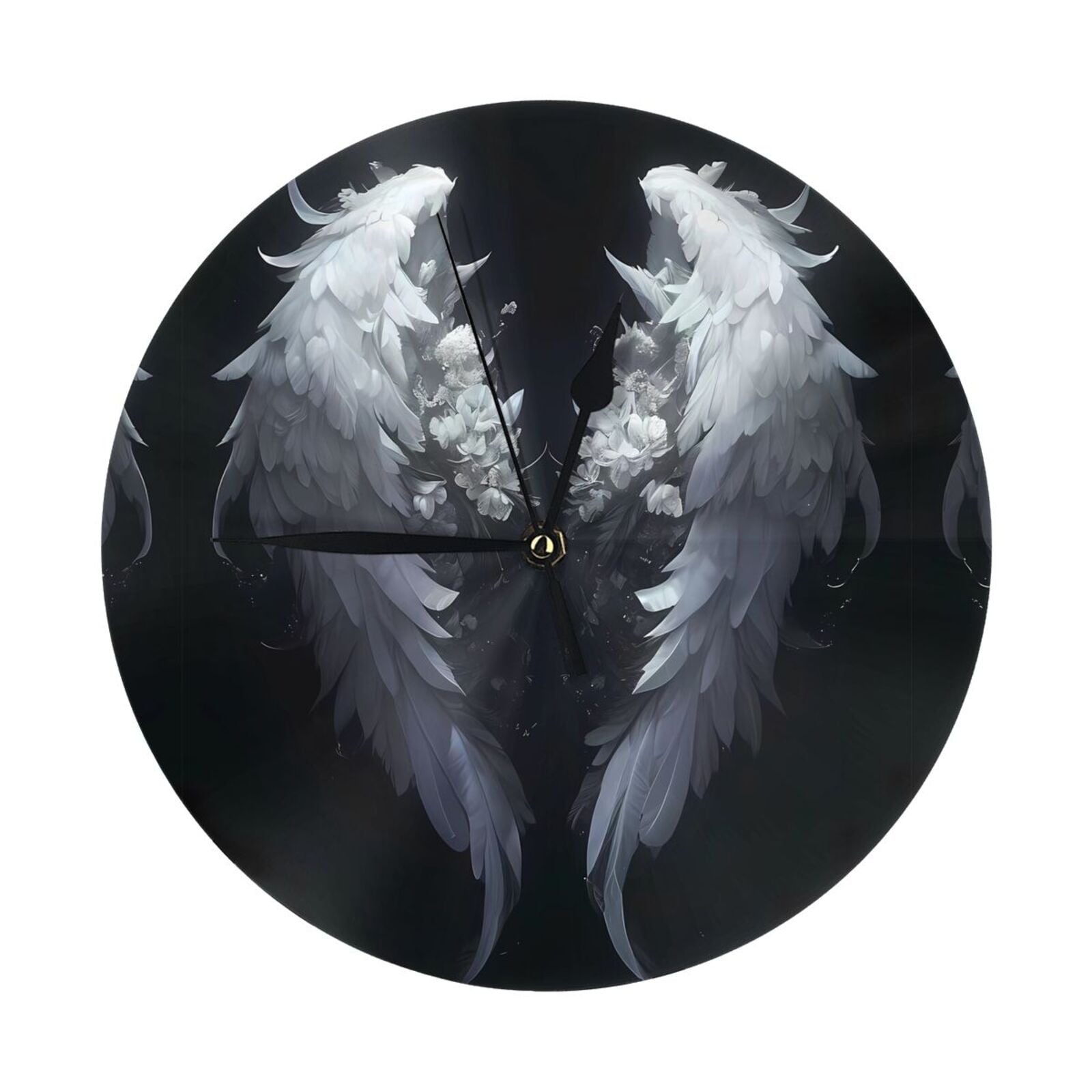 Wall Clock Elegant Feathered Floral Wings Wall Clocks Battery Operated ...