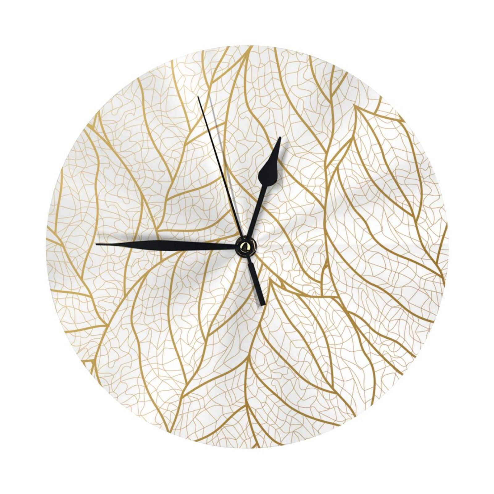 Wall Clock, Elegant Gold Leaf Pattern Wall Clocks Battery Operated ...