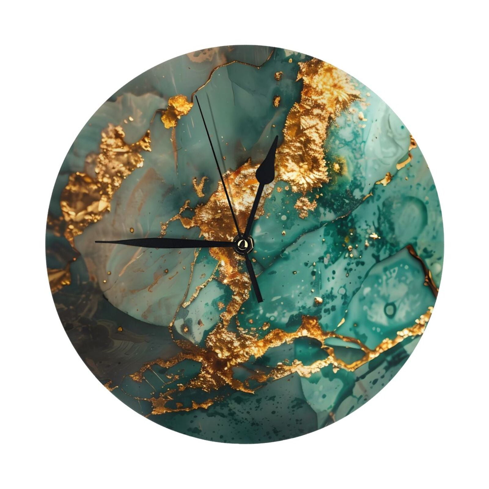 Wall Clock, Emerald Color Gold Marble Wall Clocks Battery Operated ...