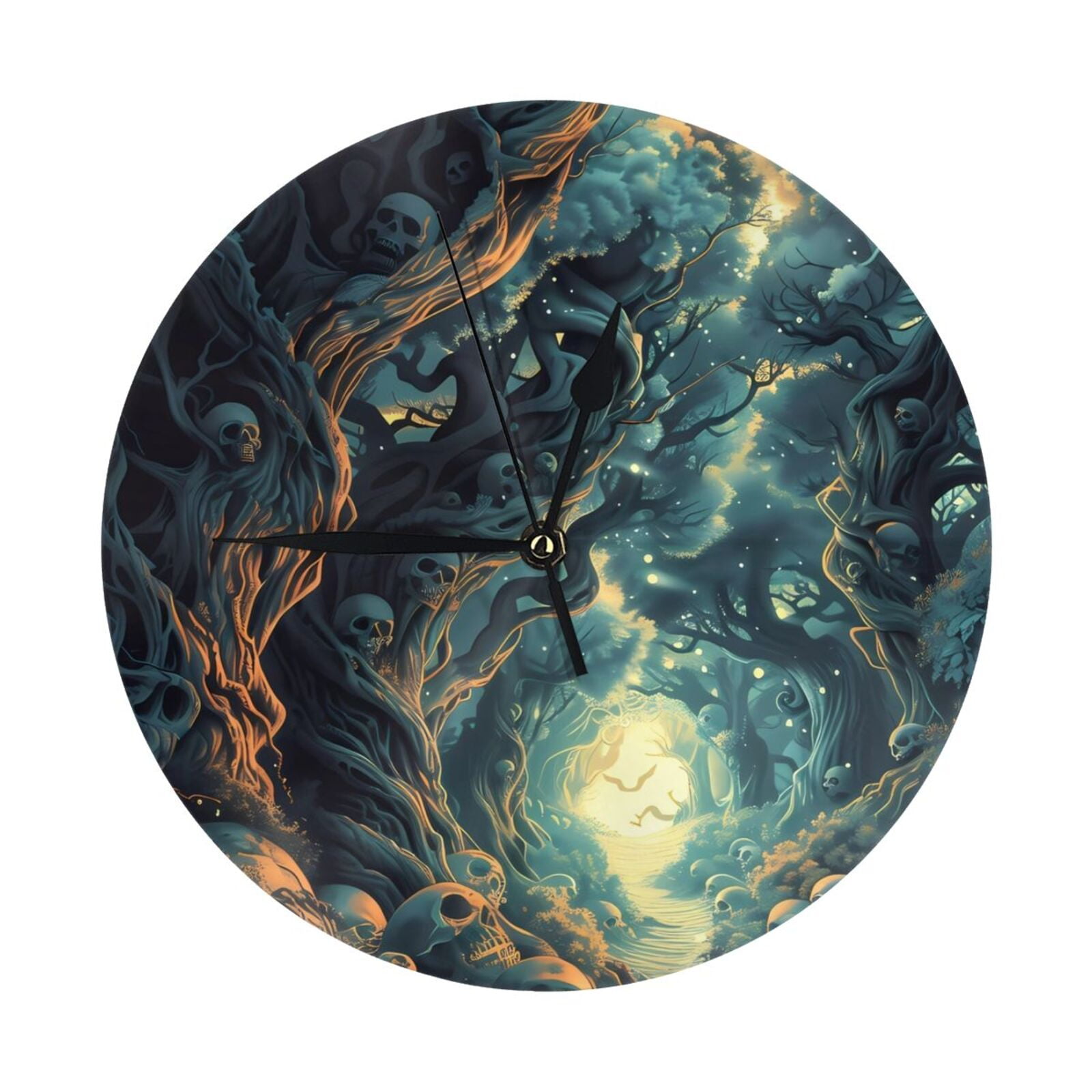 Wall Clock - Enchanted Forest Skull Path 9.8 Inch Silent Non Ticking ...