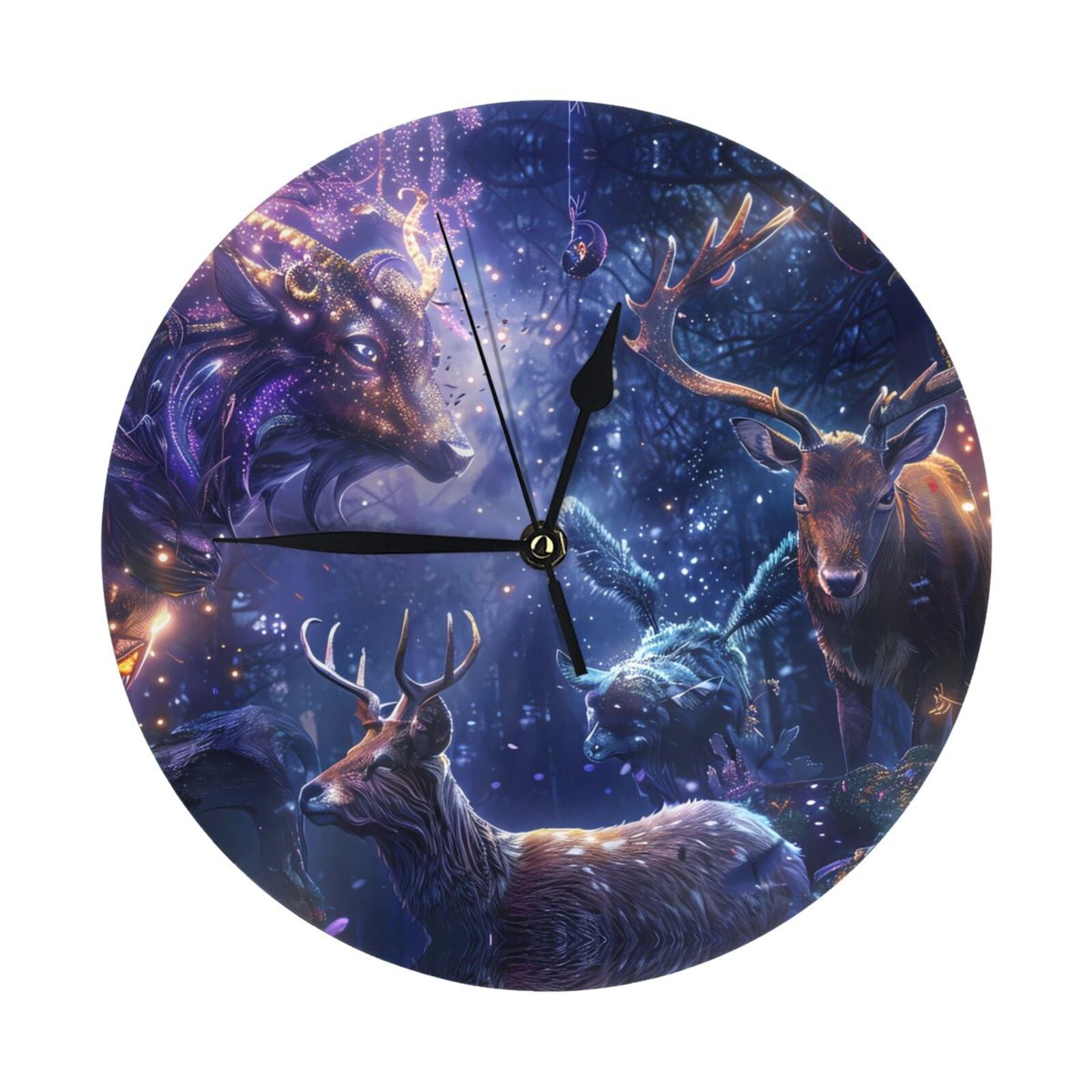 Wall Clock, Enchanted Forest Stag Gathering Wall Clocks Battery ...