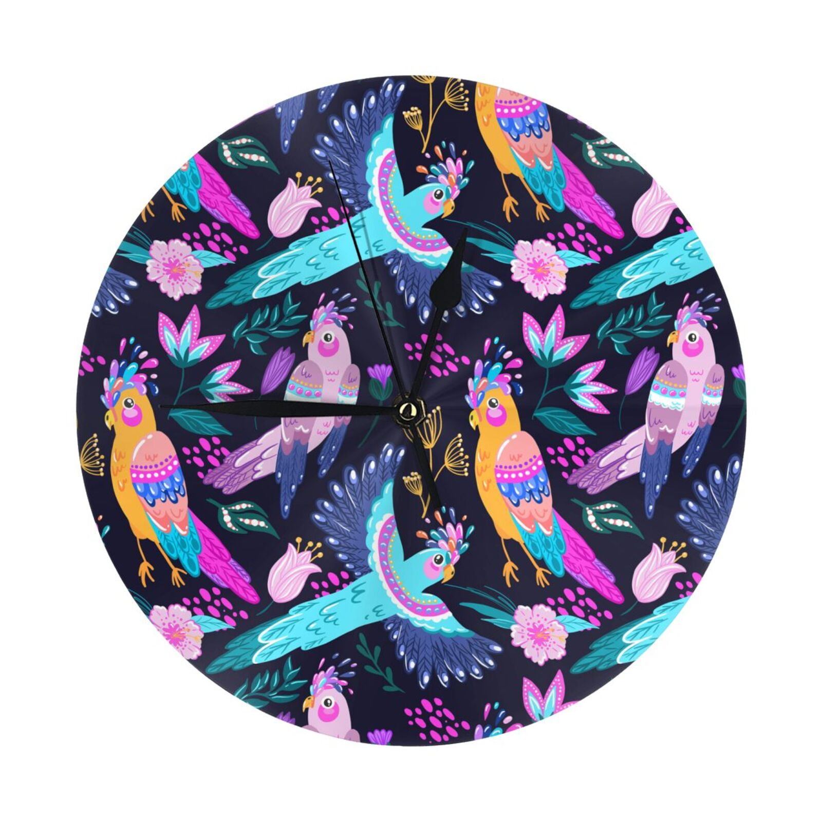 Wall Clock Exotic Multicolor Cockatoo Parrot Wall Clocks Battery ...