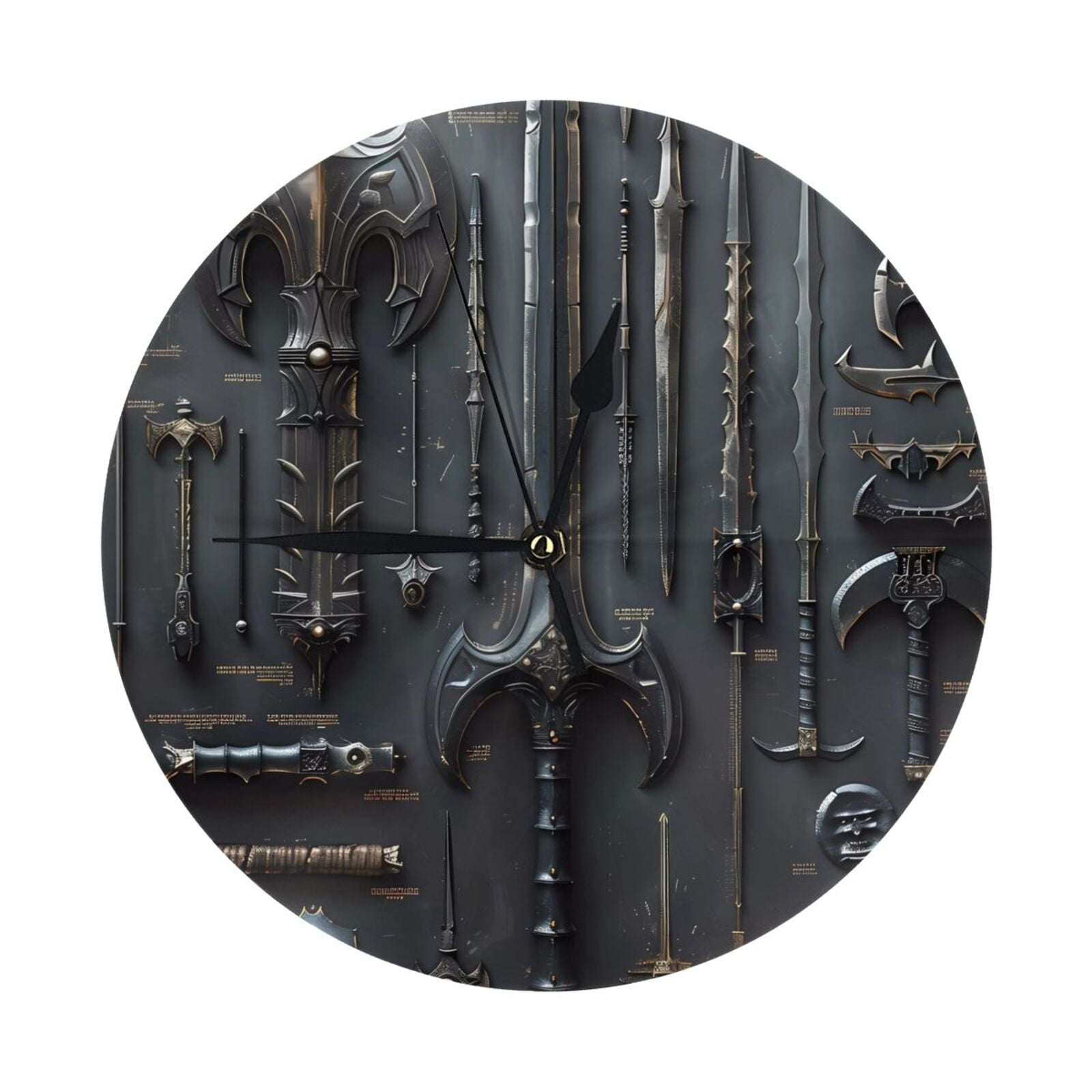 Wall Clock, Fantasy Medieval Weaponry Wall Clocks Battery Operated ...