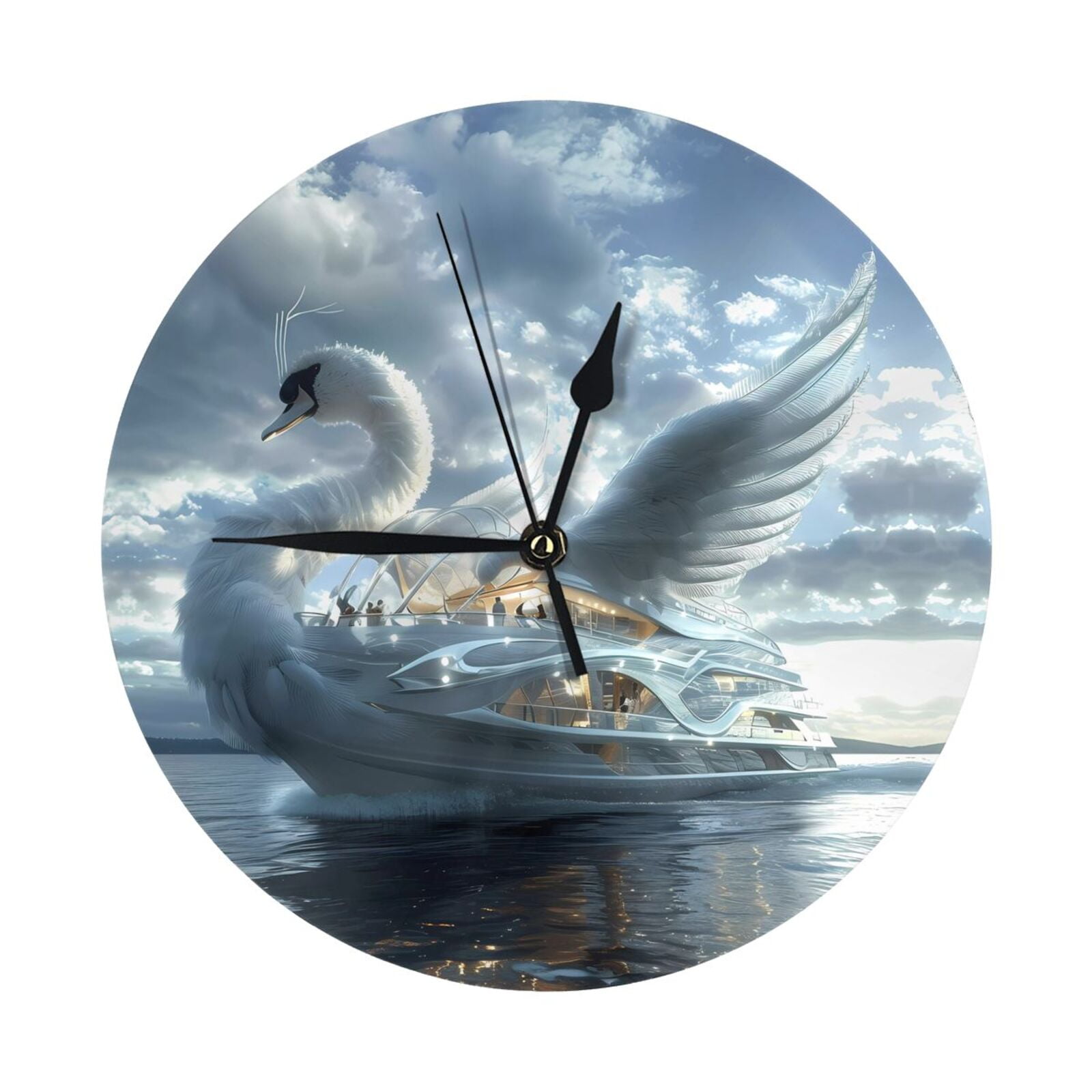 Wall Clock, Fantasy Swan Yacht Design Wall Clocks Battery Operated ...