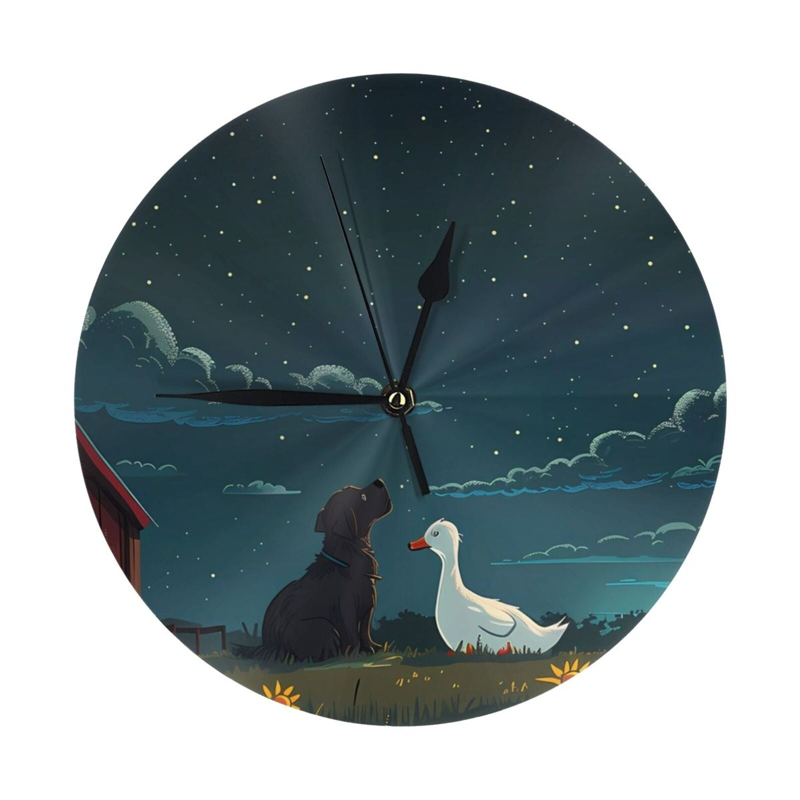 Wall Clock, Farm Dog Duck Moonlight Wall Clocks Battery Operated Silent ...