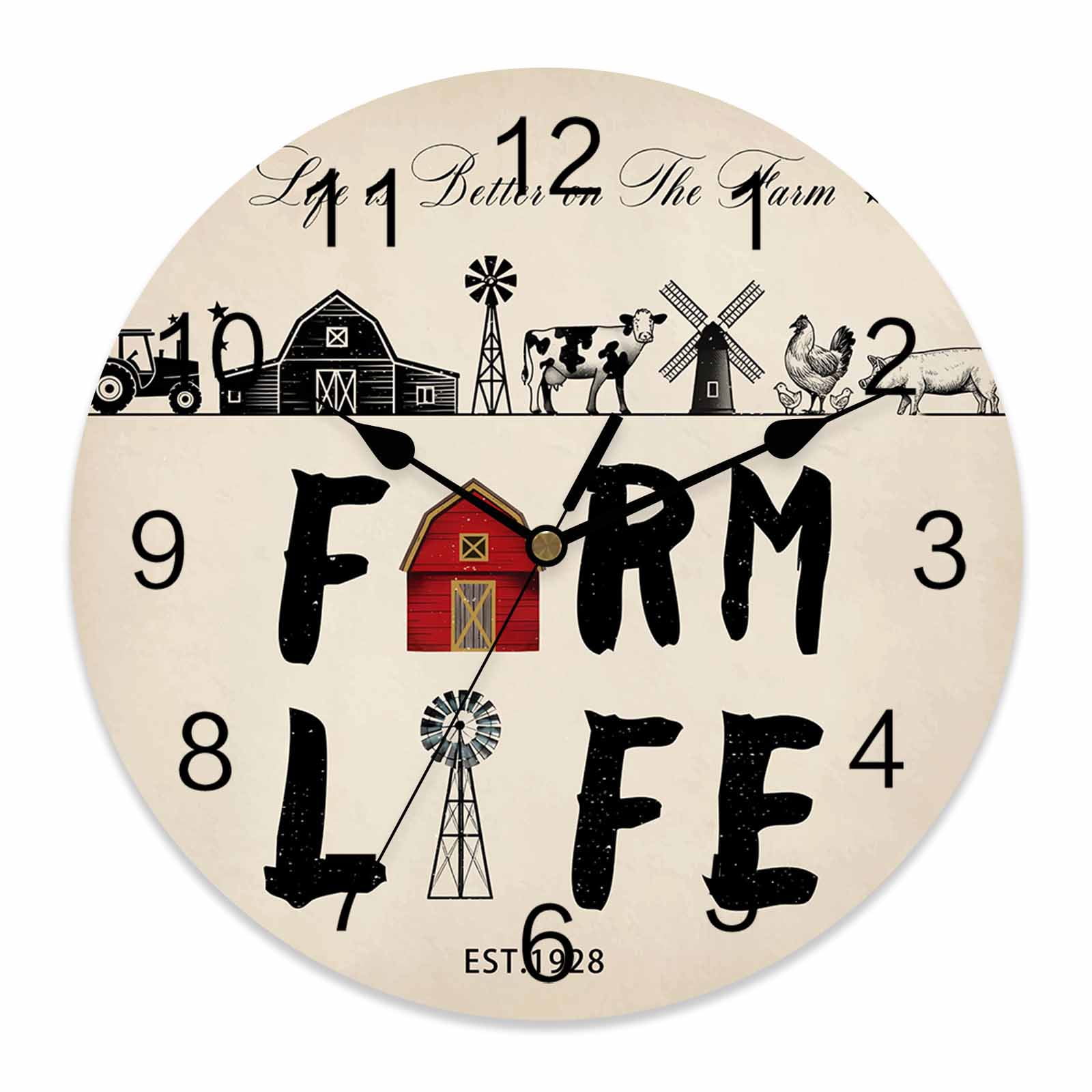 Wall Clock Farm Life Clocks PVC Silent Non-Ticking Battery Operated ...