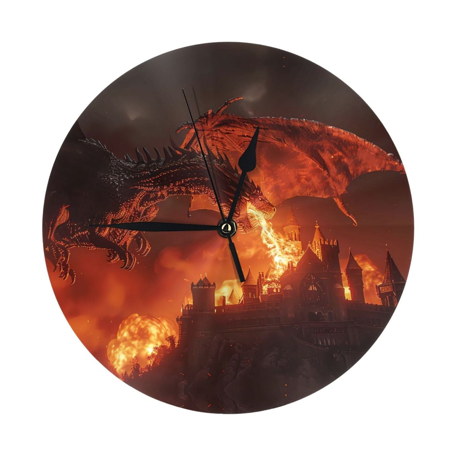 Wall Clock, Fiery Dragons Castle Attack Wall Clocks Battery Operated ...