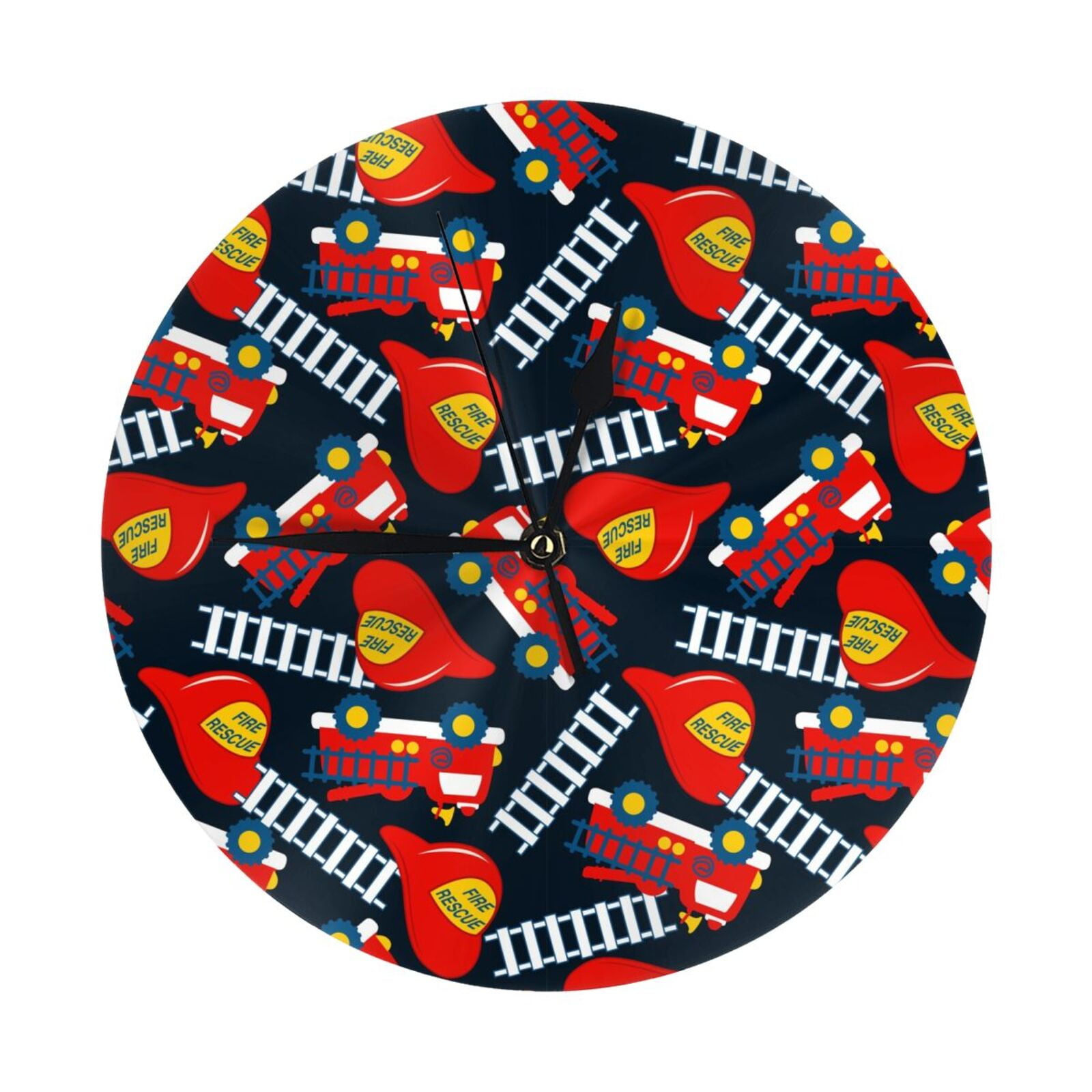 Wall Clock, Fire Rescue With Red Helmet And Truck Wall Clocks Battery ...