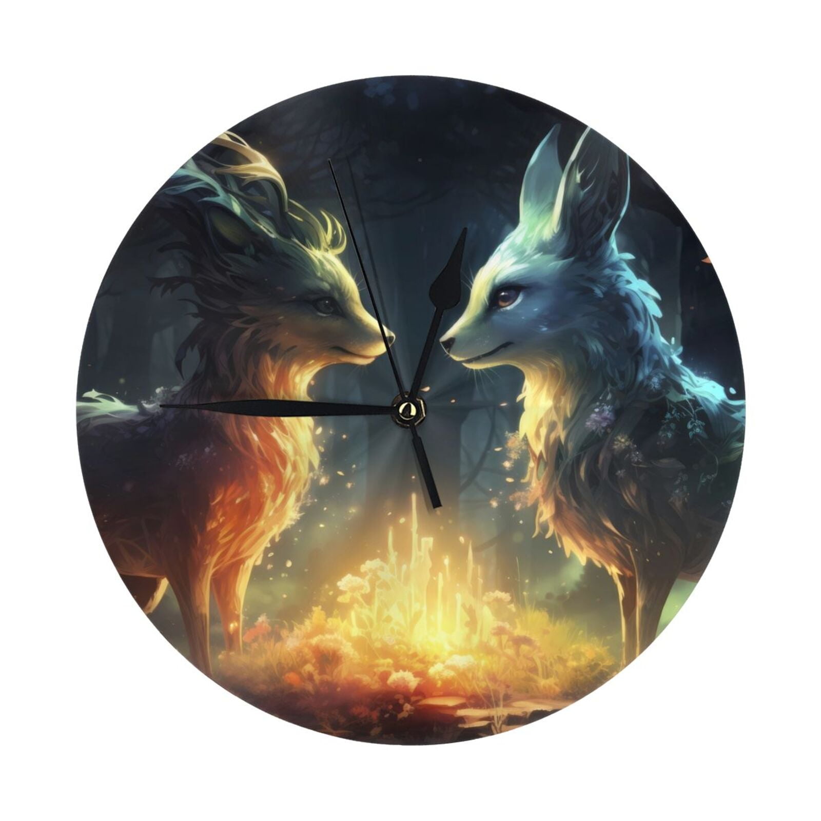 Wall Clock, Firefly Forest Fox Wall Clocks Battery Operated Silent ...