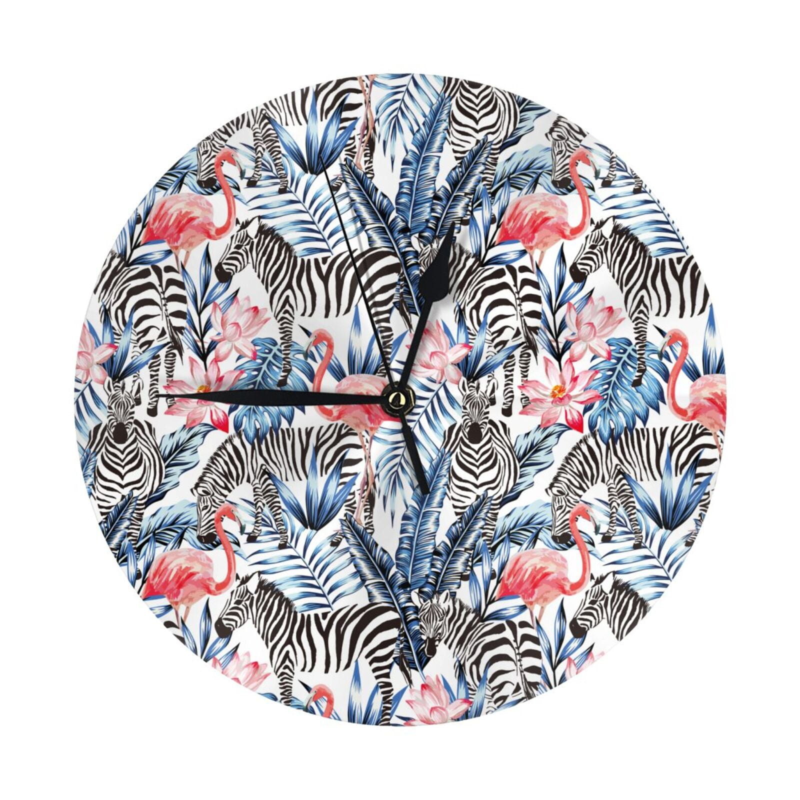 Wall Clock, Flamingo And Zebra Wall Clocks Battery Operated Silent Kitchen Office Wall Clock ...