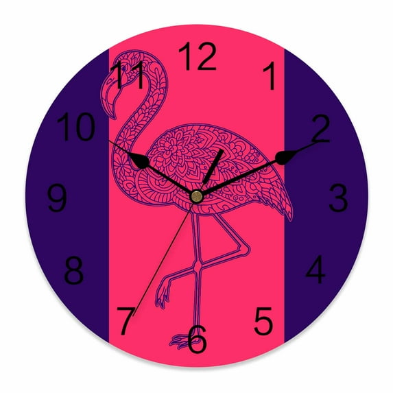 Wall Clock Flamingo Clocks PVC Silent Non-Ticking Battery Operated ...