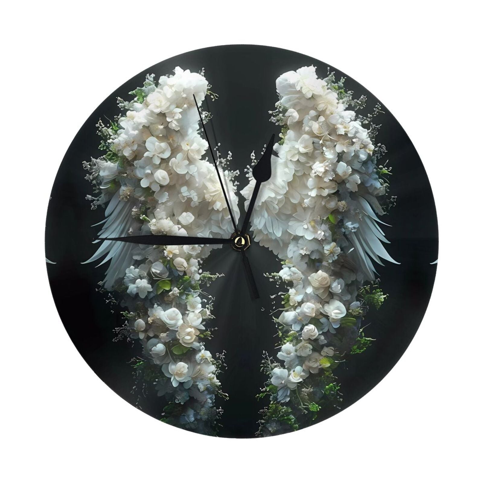 Wall Clock, Floral Angelic White Wings Wall Clocks Battery Operated ...
