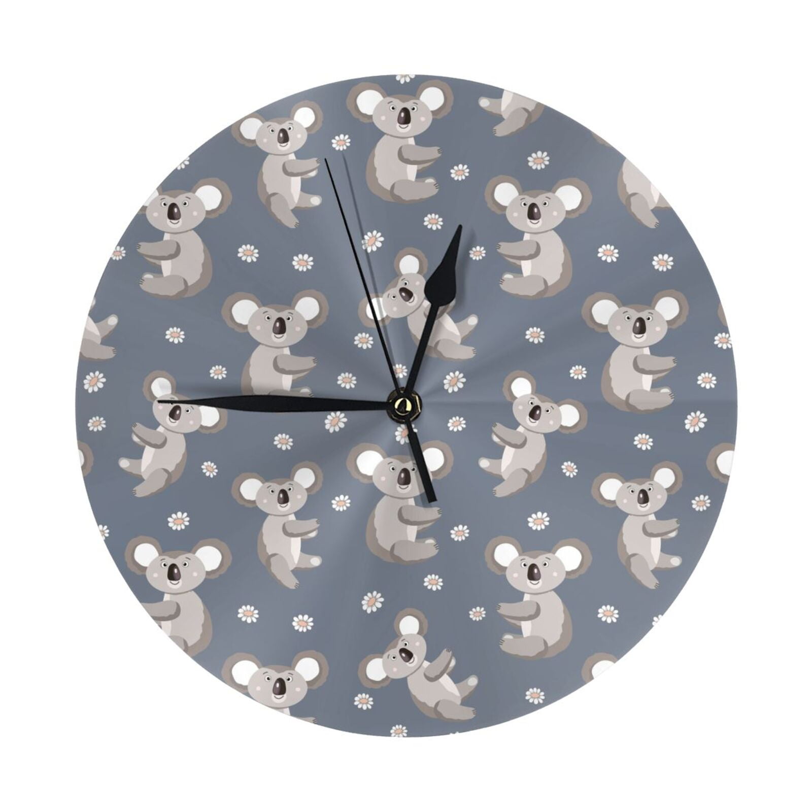 Wall Clock Floral Koala Gray Wall Clocks Battery Operated, Modern Wall ...