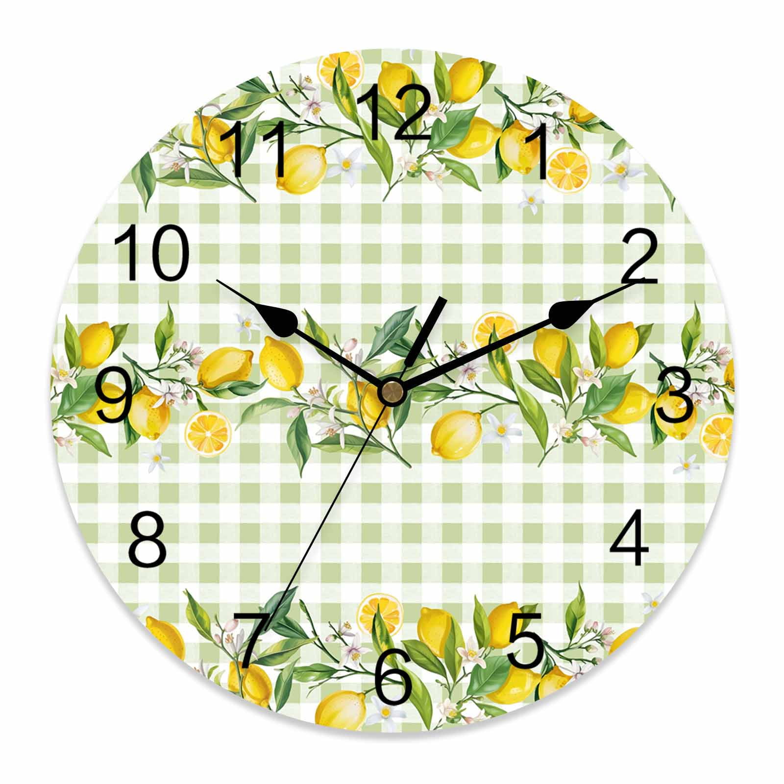 Wall Clock Floral Leaf Lemon Clocks PVC Silent Non-Ticking Battery ...