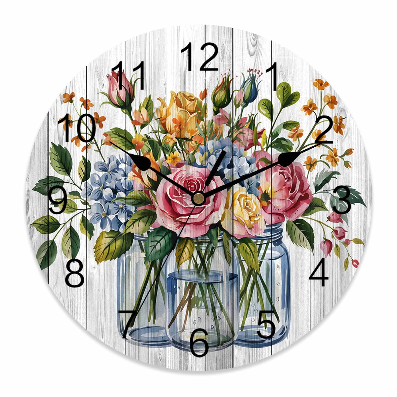 Wall Clock Flower Vase Clocks PVC Silent Non-Ticking Battery Operated ...