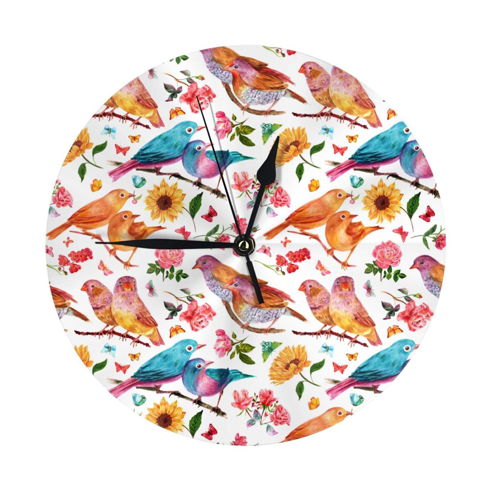 Wall Clock Flowers Birds And Butterflies Wall Clocks Battery Operated ...