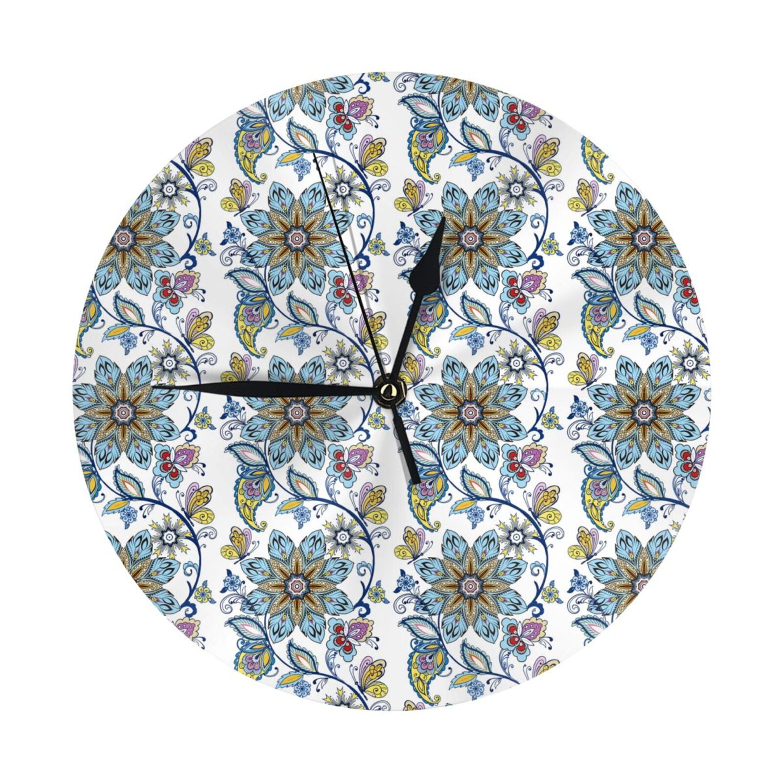 Wall Clock, Flowers and Butterflies Wall Clocks Battery Operated Silent ...